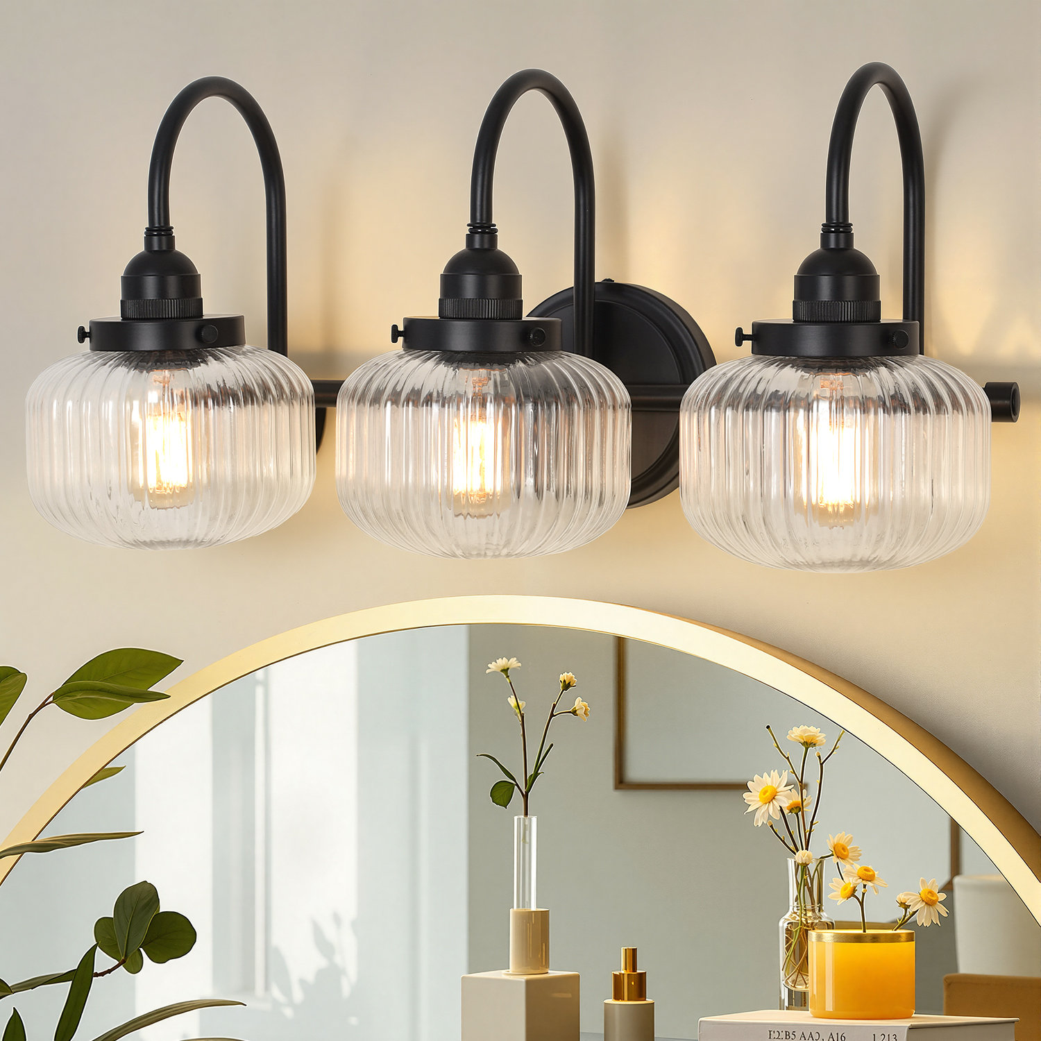 Winston Porter 3-Light Vanity Light Spherical Glass Bathroom Wall ...