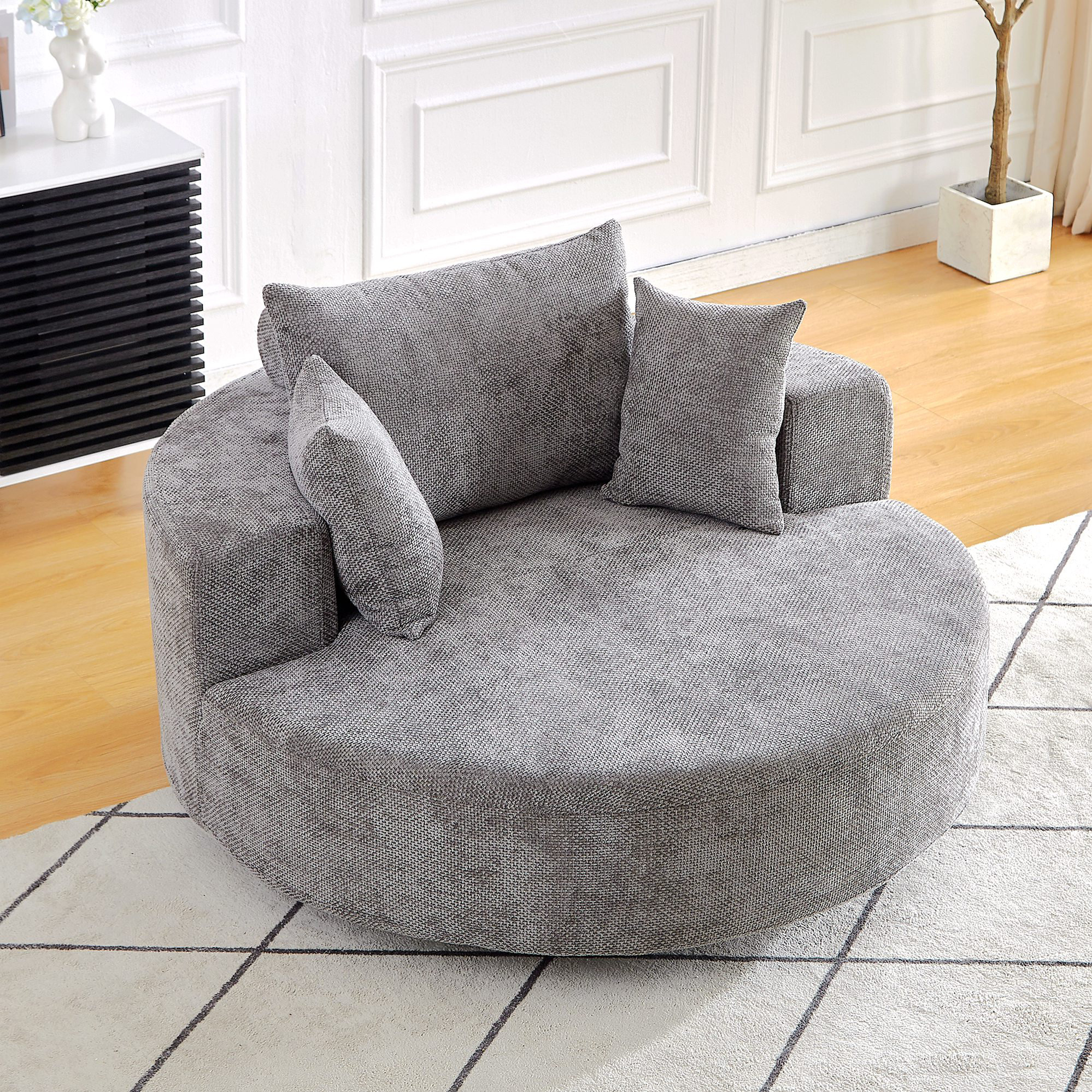 Latitude Run® 55"L Chenille Foam Single Swivel Chair, Fluffy Sleeper ...