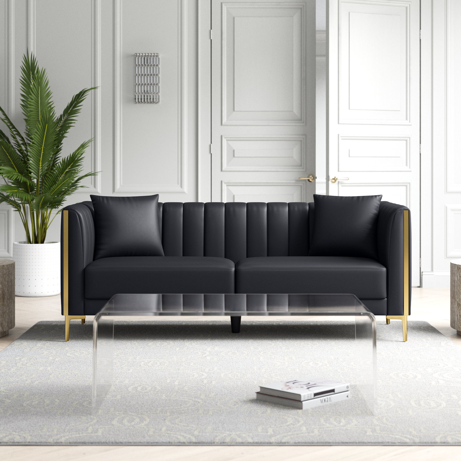 Willa Arlo™ Interiors Dreiling 77.6"W Faux Leather Tuxedo Arm Sofa ...