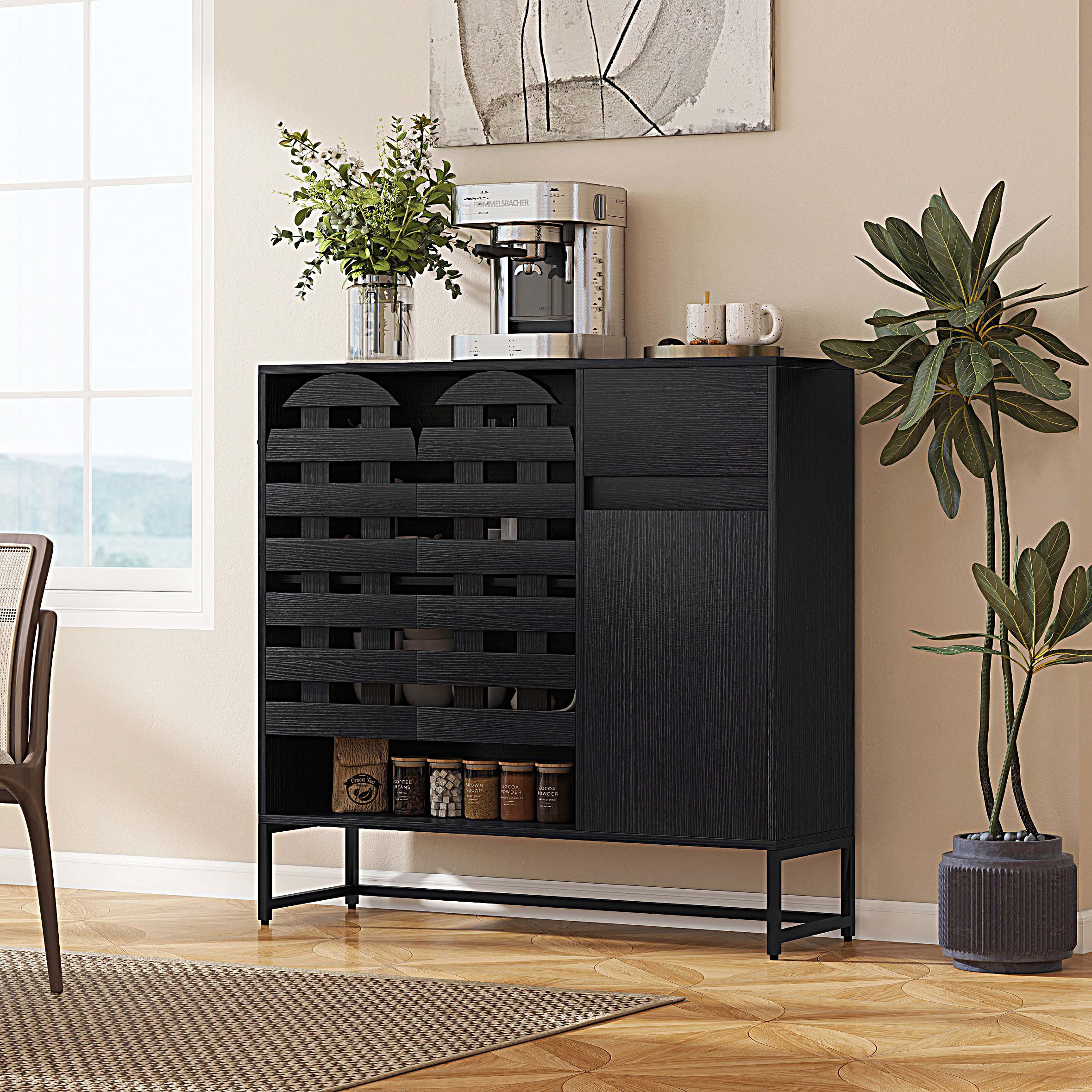 Winston Porter Buffet Cabinet with Storage, Woven Door Accent Cabinets ...