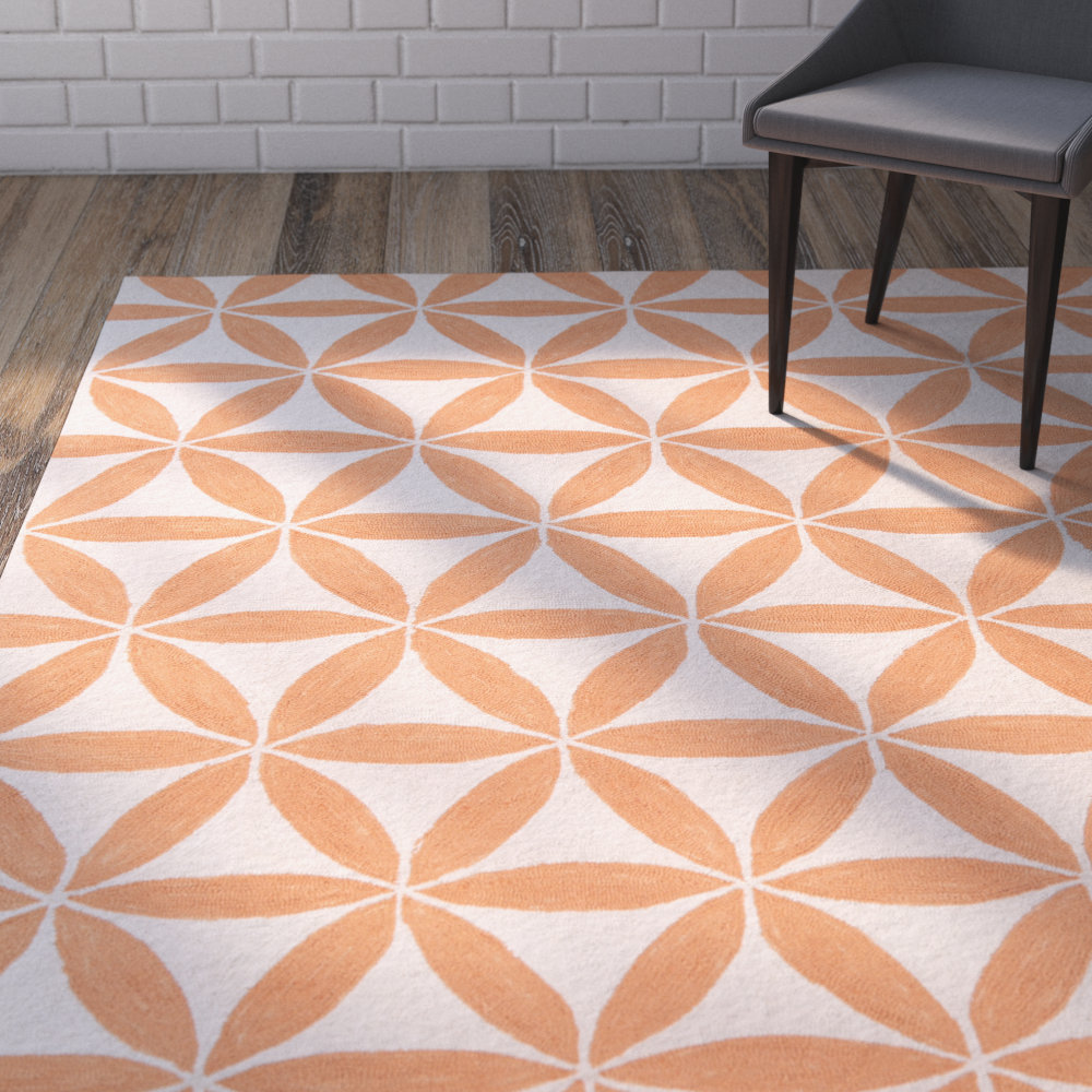 Wrought Studio™ Jordan Geometric Hand Hooked Beige/Orange Area Rug ...