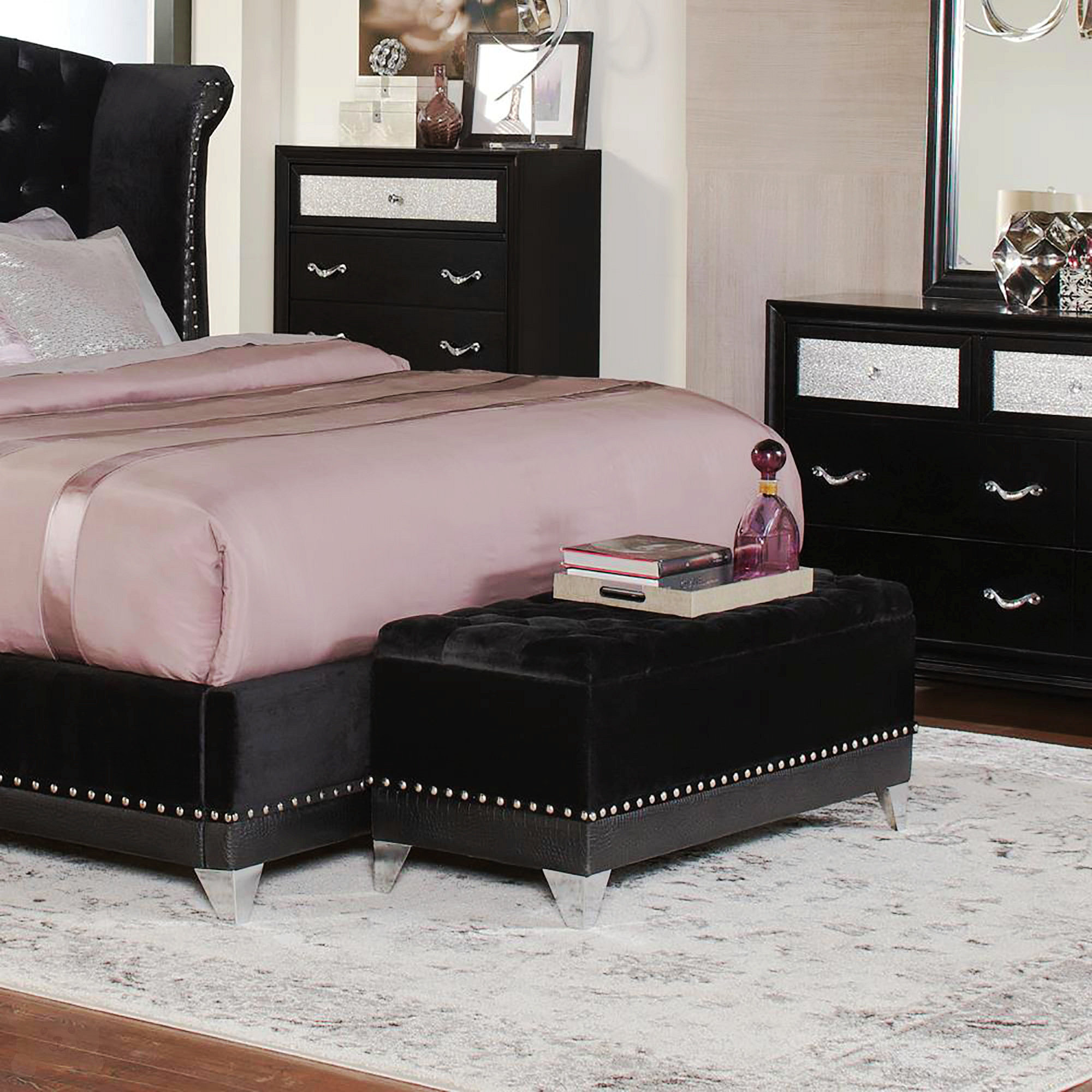 House of Hampton® Black Tufted Trunk With Nailhead Trim | Wayfair