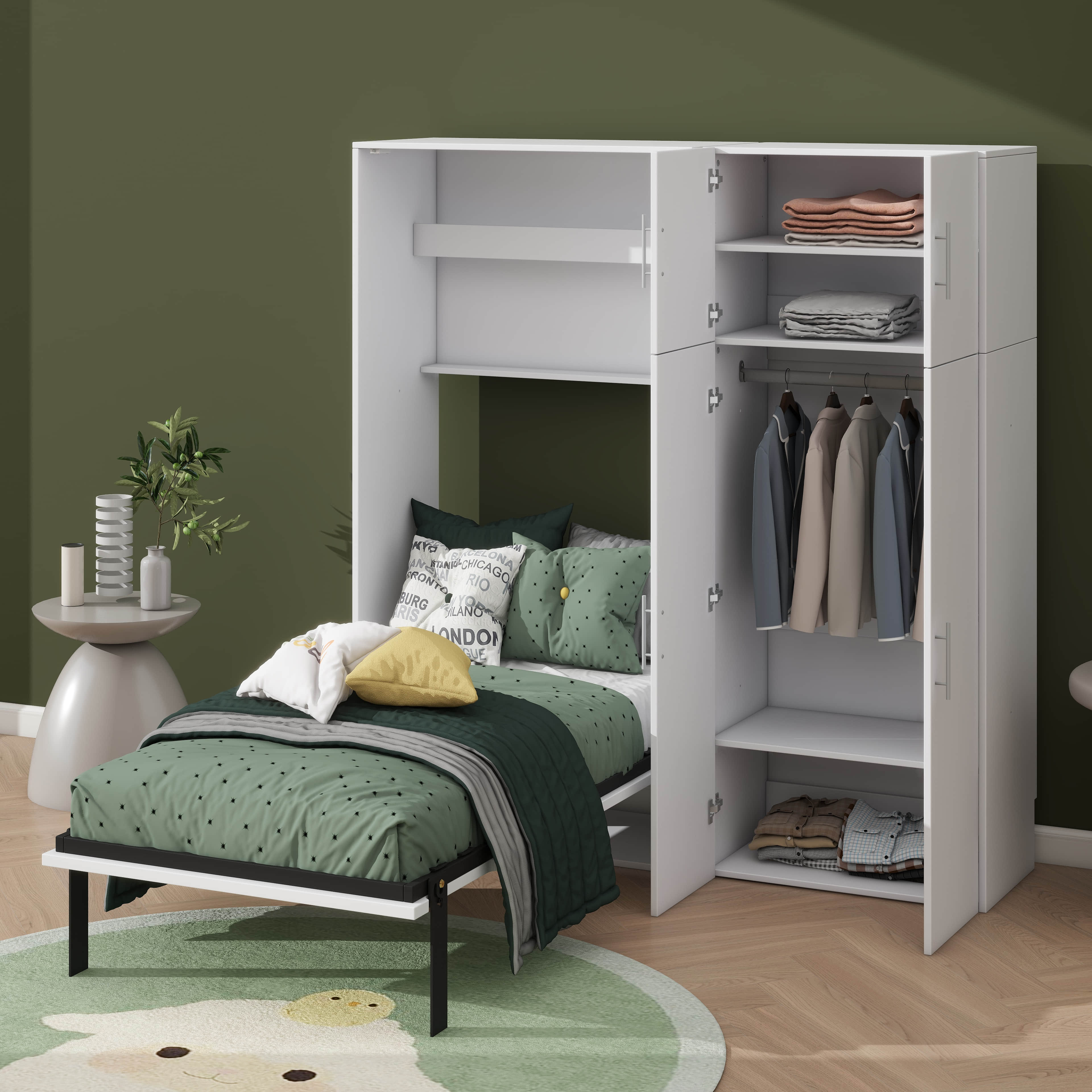 Hokku Designs Twin-Sized Murphy Bed Featuring Built-In Lockers And ...