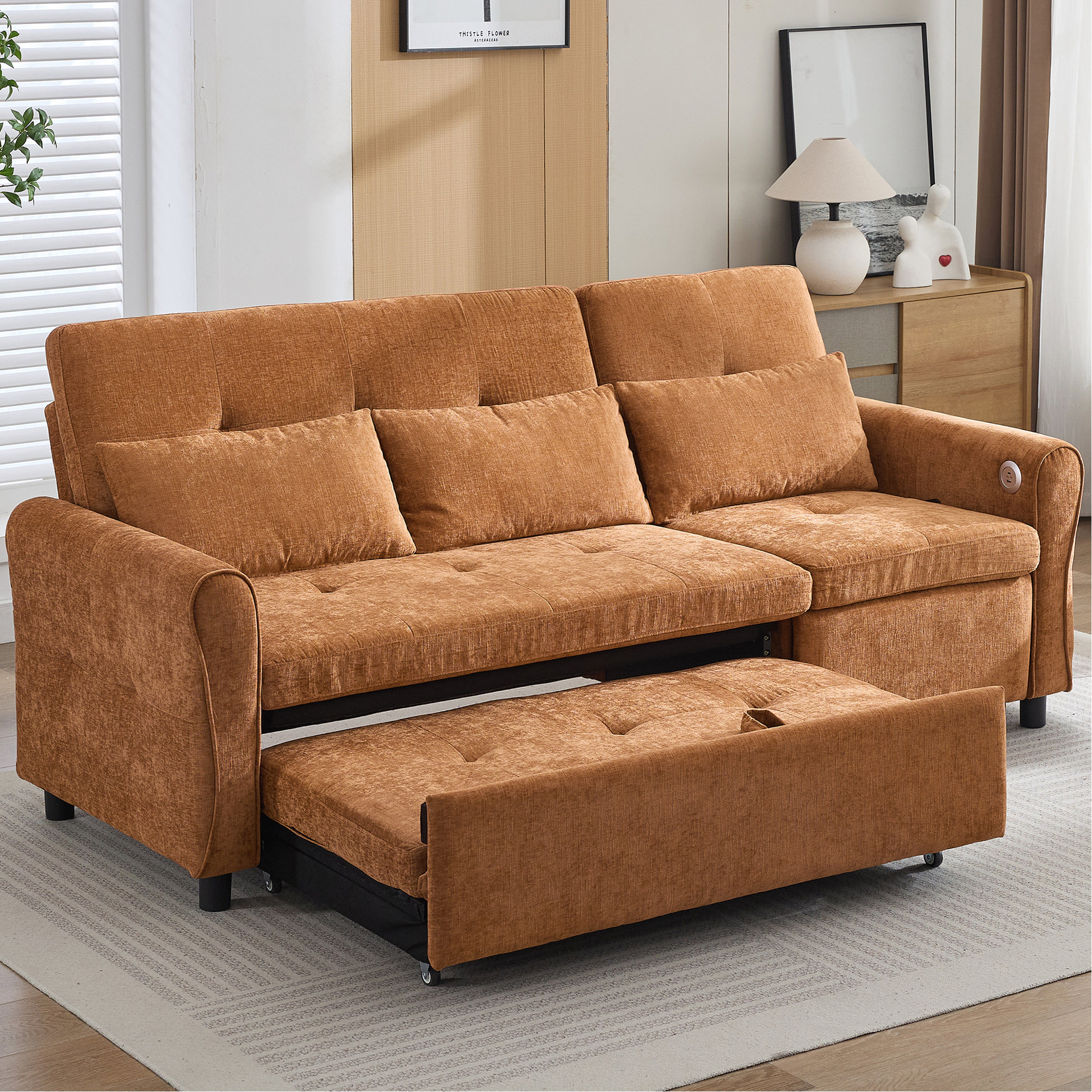 LUTINMUE 2-In-1 Sofa Three-Seater Sofa With A Sofa Bed And A Reversible ...