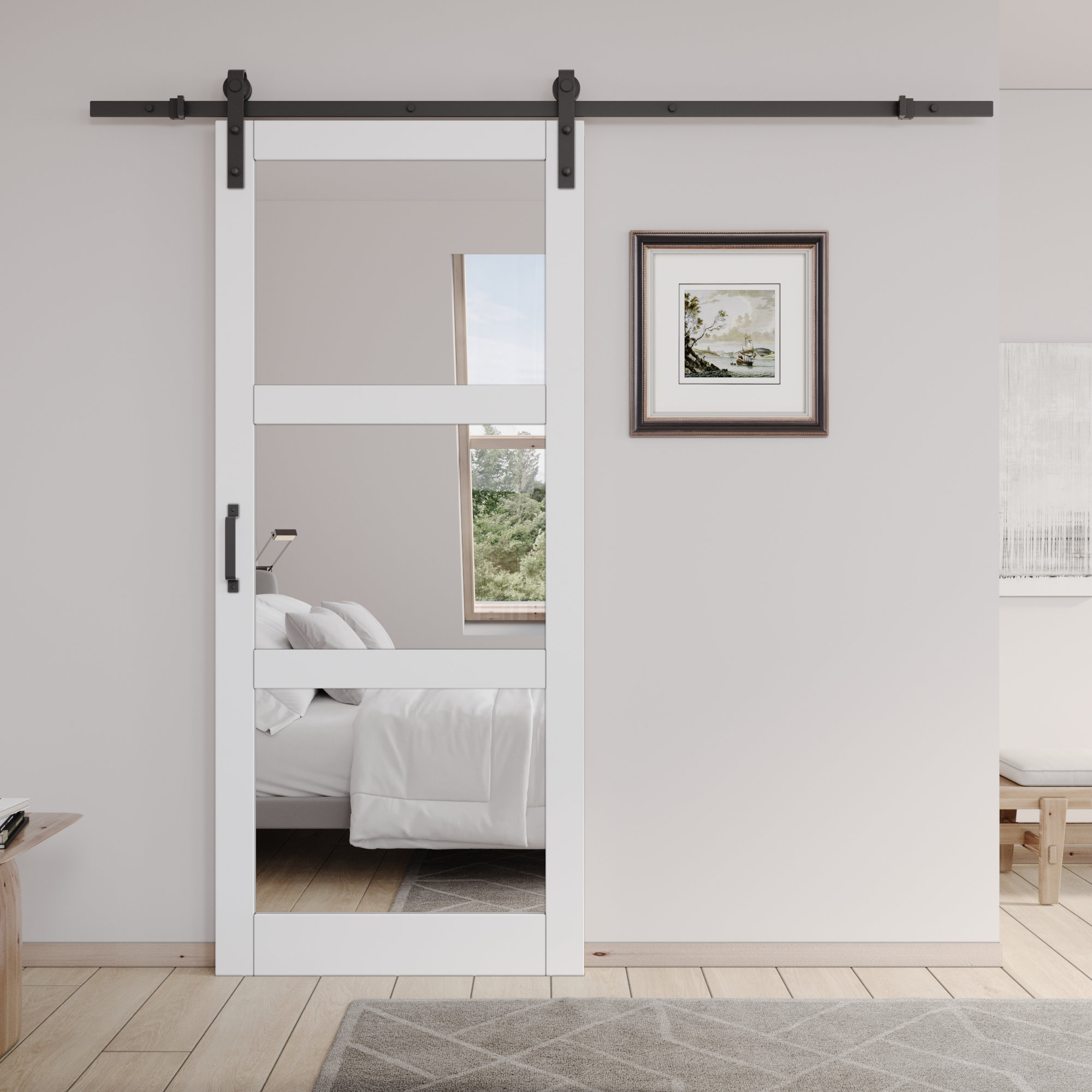 Win Stellar Solid + Manufactured Wood Two Sided Glass Mirrored Barn ...