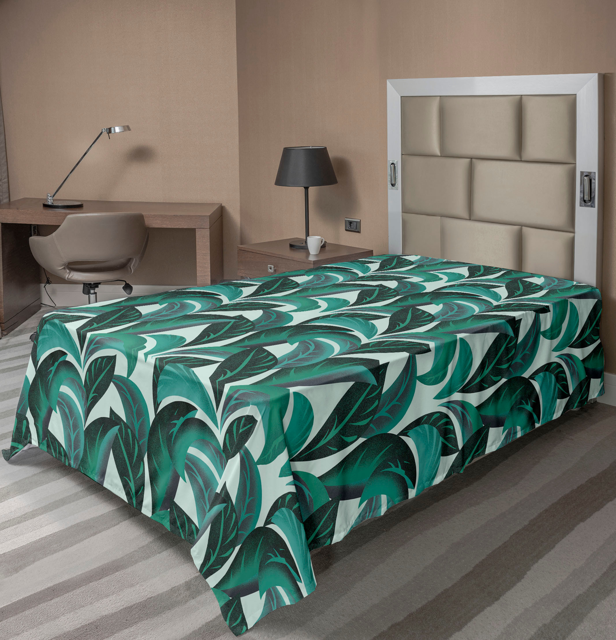 Ambesonne Leaves Greenery Flat Sheet Botanical Jungle Emerald Teal ...