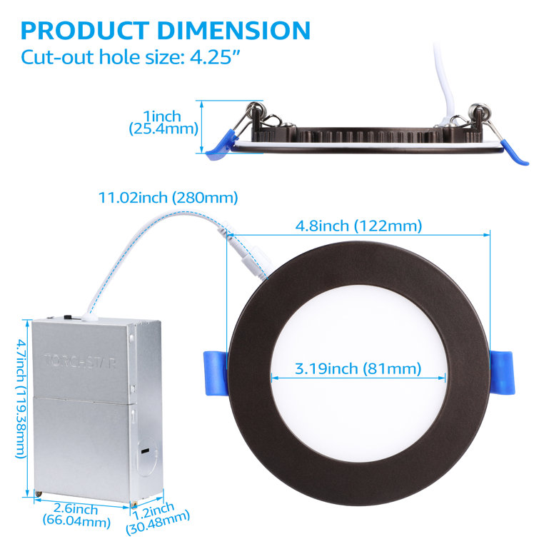 TORCHSTAR 4" Ultra Slim Selectable CCT Remodel IC LED Canless Recessed ...