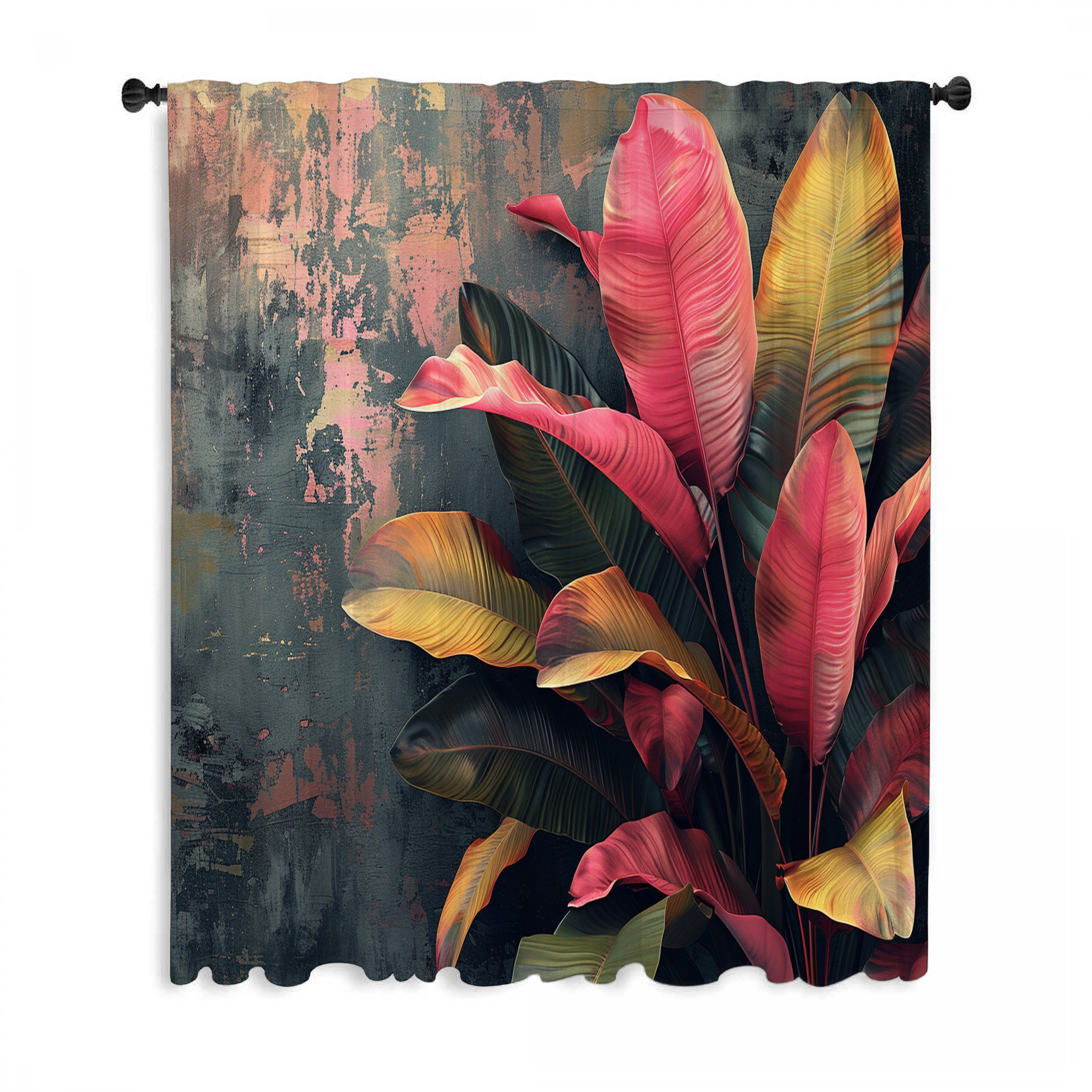 Bayou Breeze Tropical Plants Window Curtains, Botanical Blockout ...