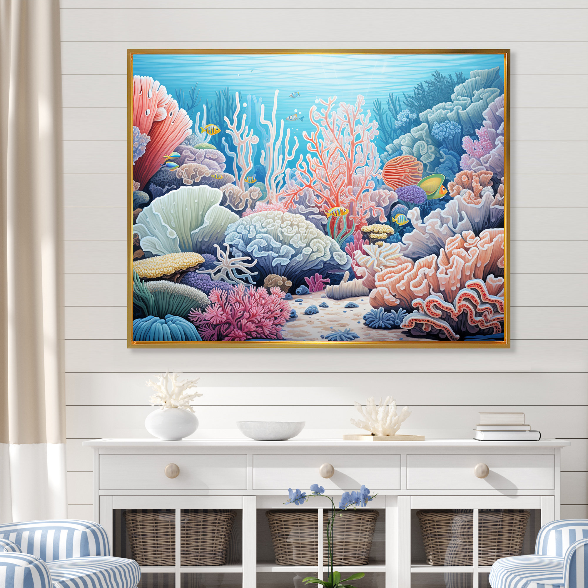 Highland Dunes Kawaii Pink Coastal Coral On Canvas Print | Wayfair