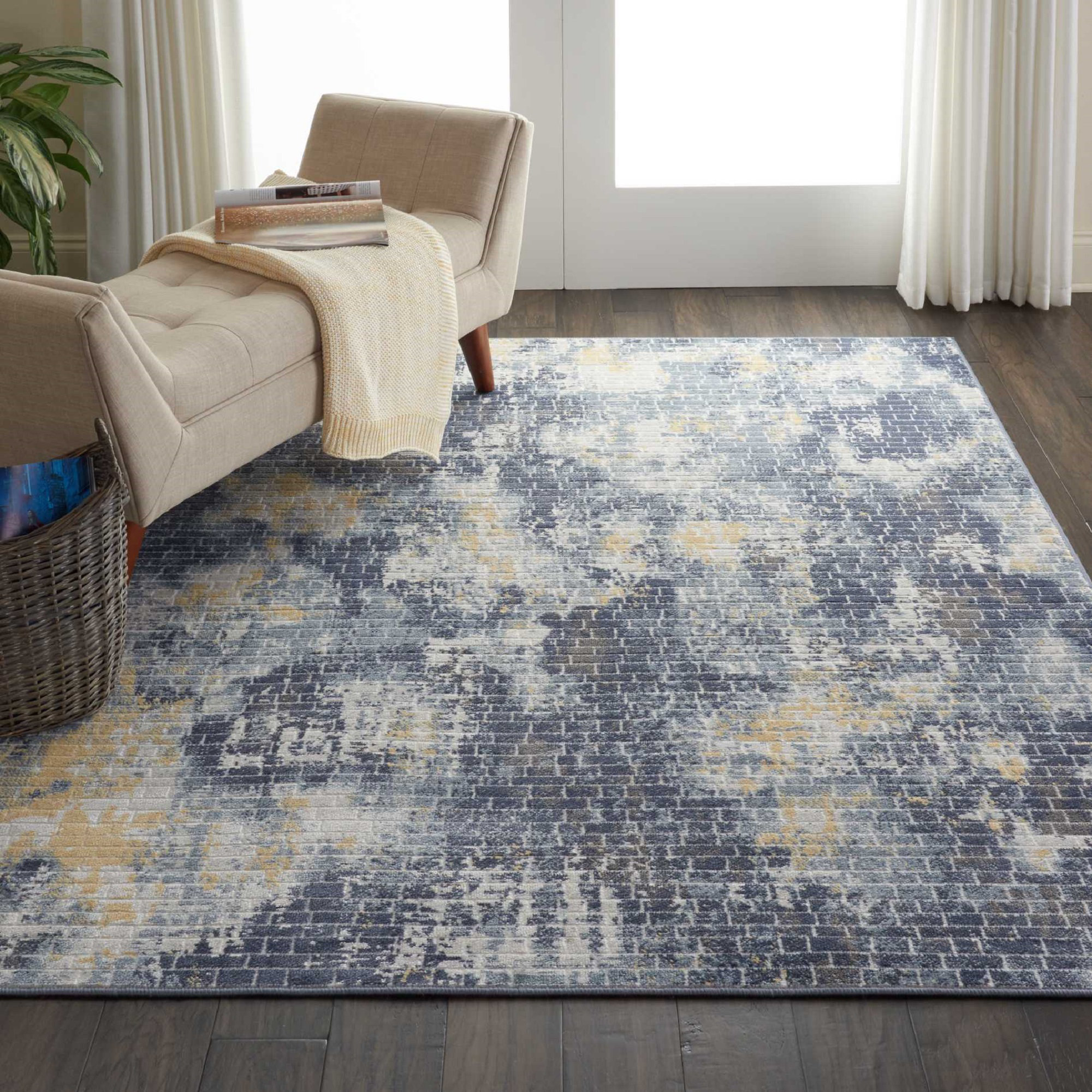 Wrought Studio™ Engleman Abtract Blue/Cream Area Rug | Wayfair