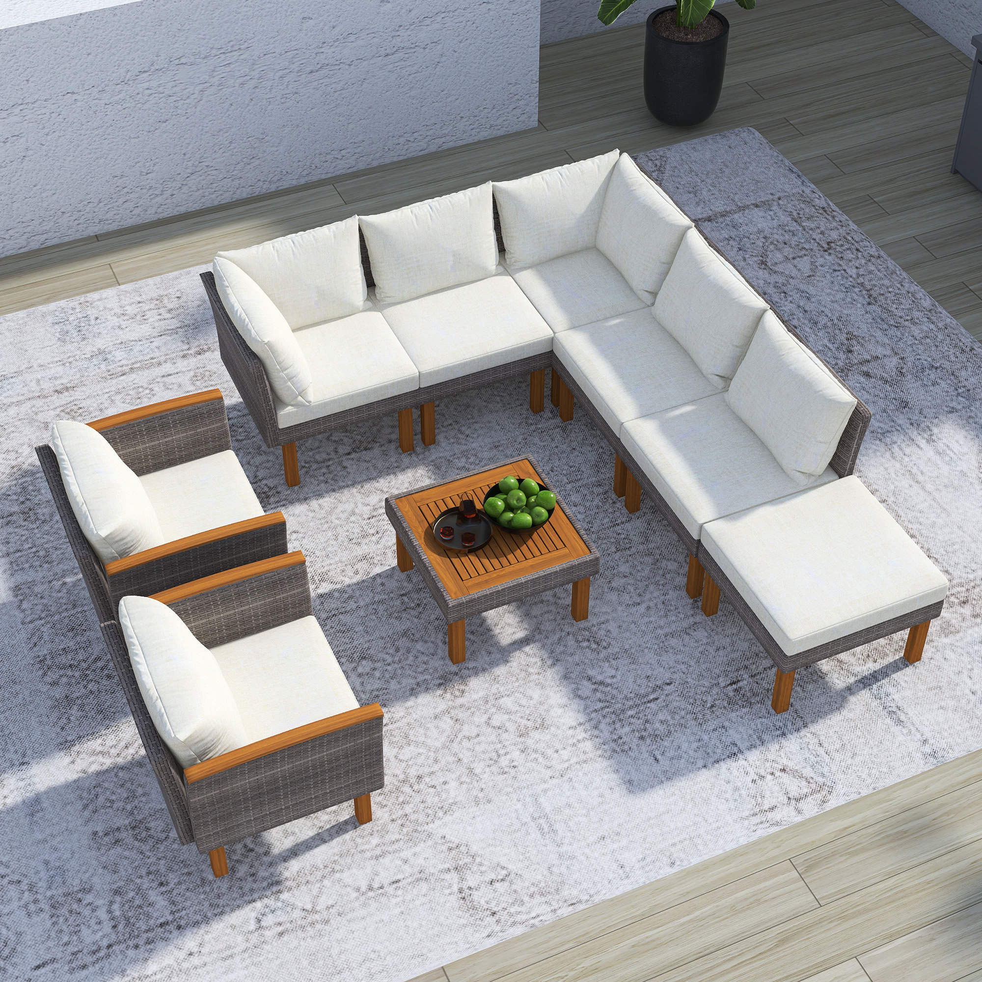 Lark Manor™ 9-Piece Outdoor Conversation Set With Acacia Wood Legs And ...