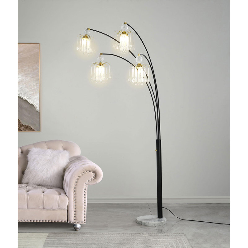 Rosdorf Park 91-inch Hanging Crystal Arc Tree Floor Lamp Black | Wayfair
