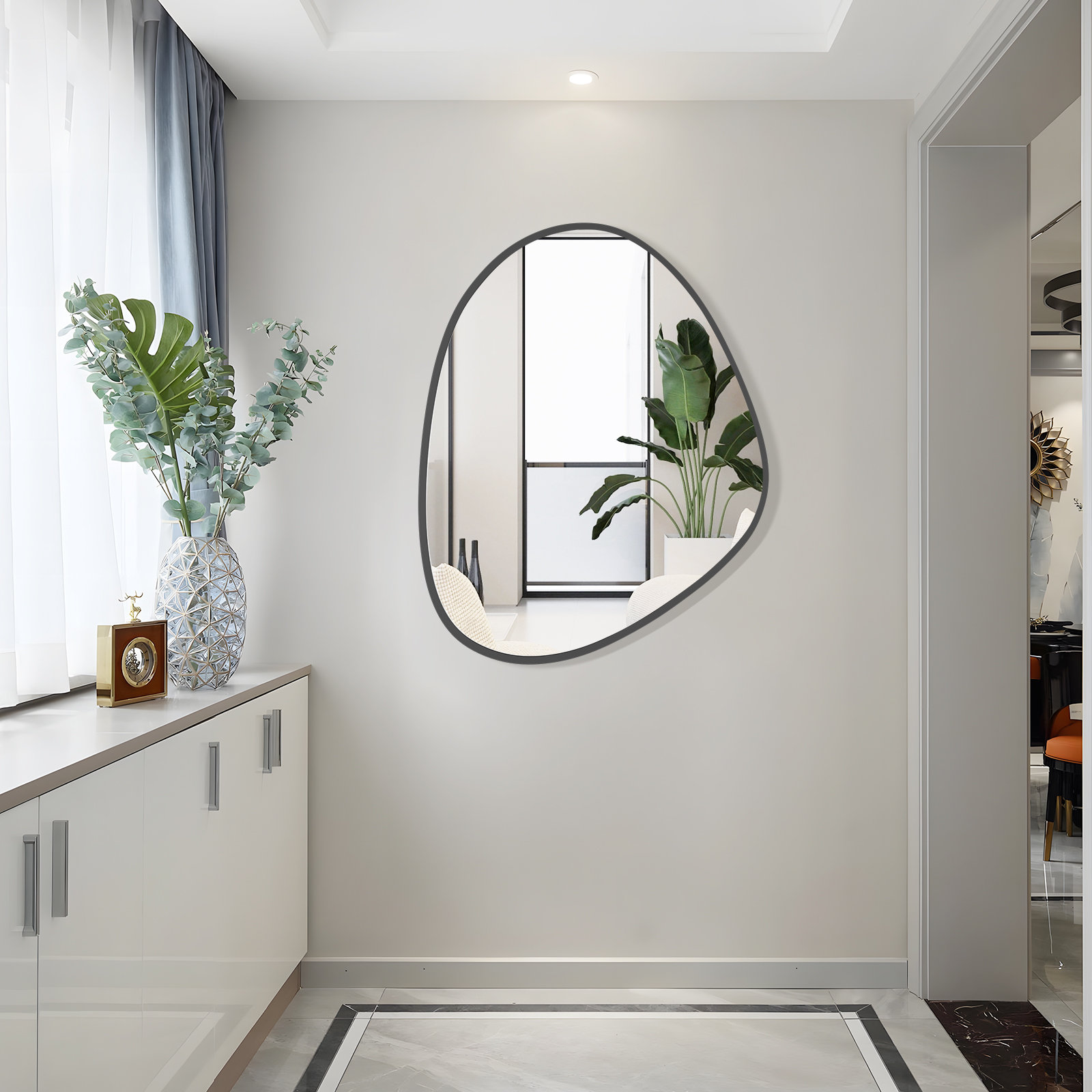 Ebern Designs Asymmetrical Mirror Irregular Wall Mirror for Bathroom ...