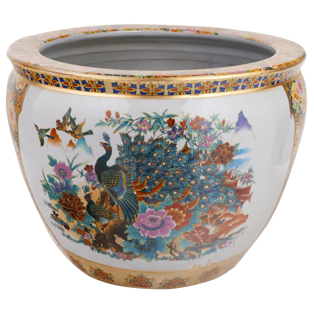 Astoria Grand Japanese Satsuma Peacock Planter Fishbowl Pot | Wayfair