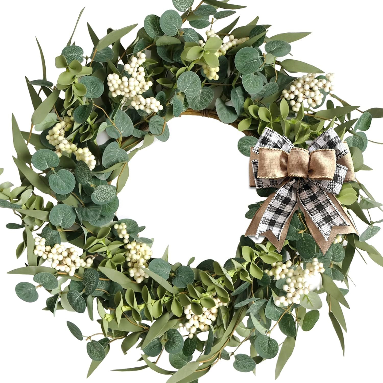 One Allium Way 20-Inch Artificial Eucalyptus Wreath Handmade Spring ...