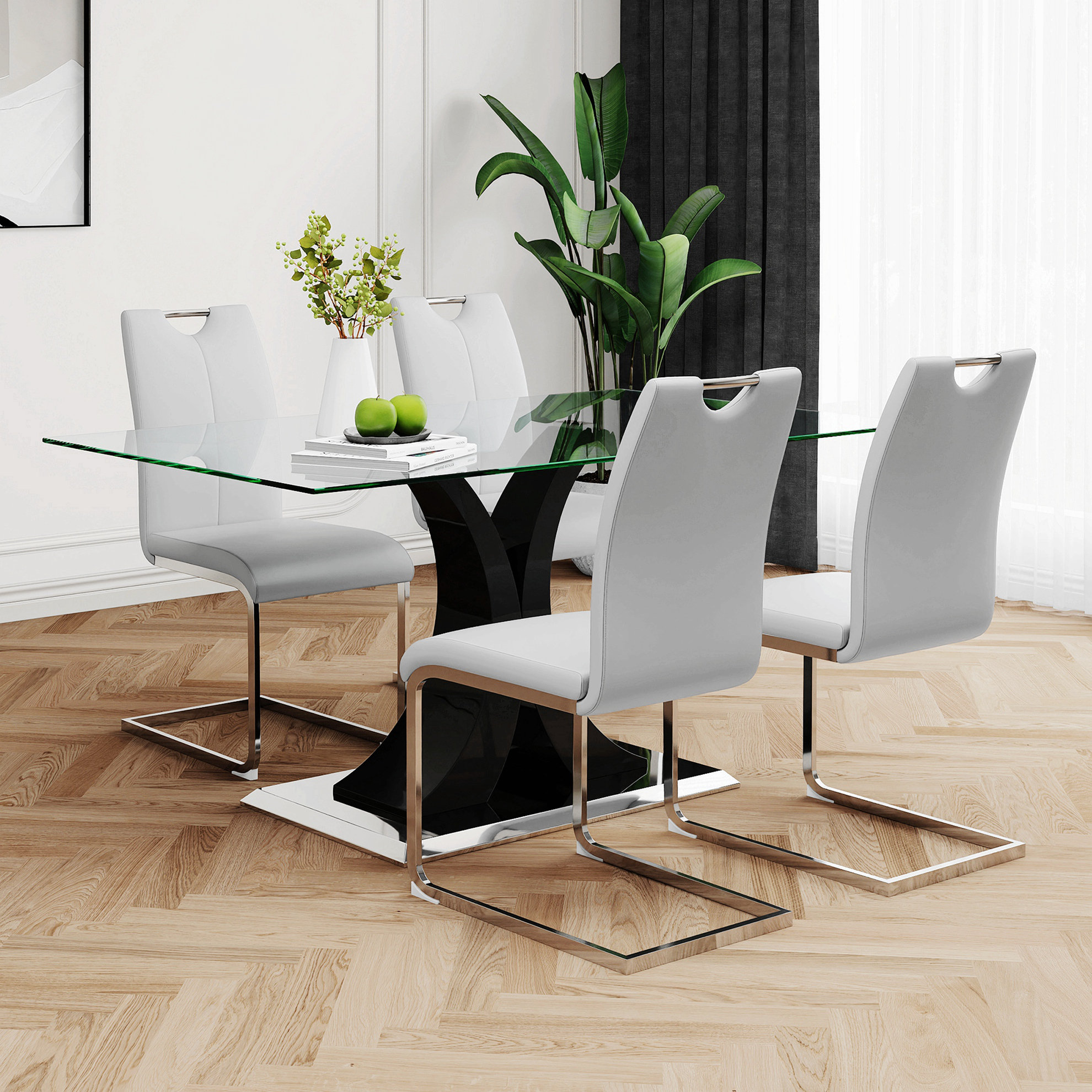 Orren Ellis Modern Style Glass Dining Table, Elegant Transparent Design ...