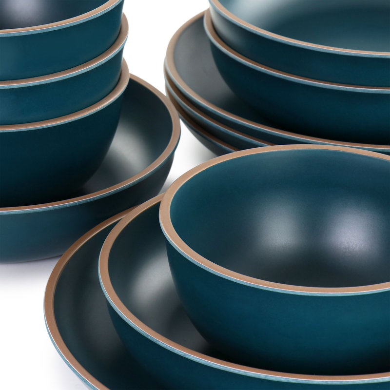 Gibson Home 12 Piece Melamine Dinnerware Set in Dark Teal & Reviews ...