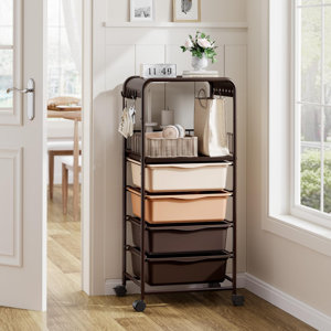 17 Stories 4-Drawer Rolling Storage Cart With Open Shelf, Hooks And ...