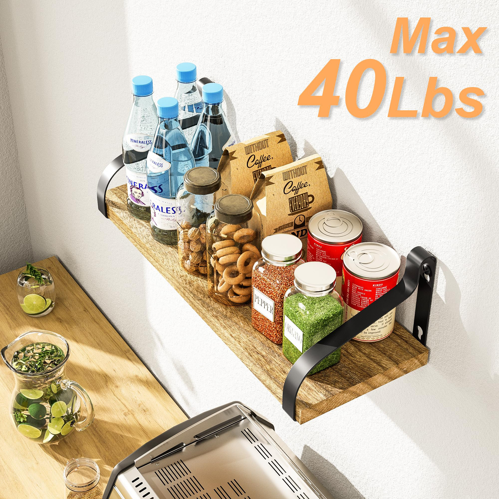 17 Stories Set Of 3 Rustic Wall-Mounted Wood Storage Shelves, 17-Inch ...