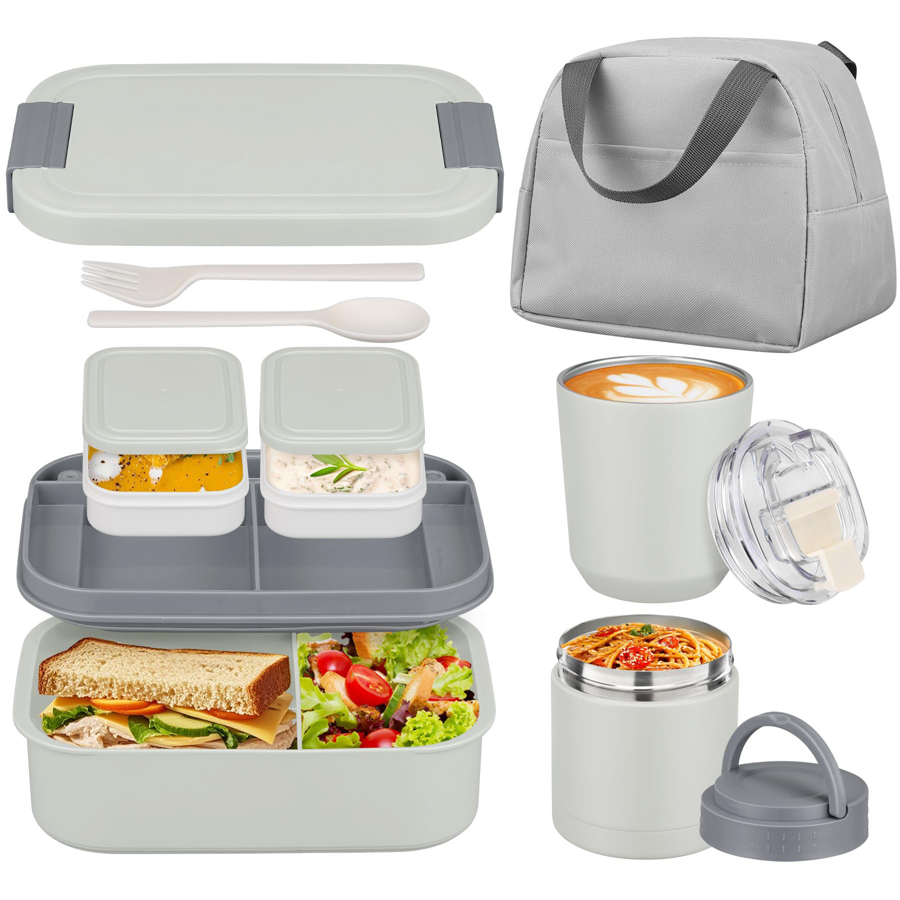 Prep & Savour Large Bento Lunch Box Set(Gray) | Wayfair