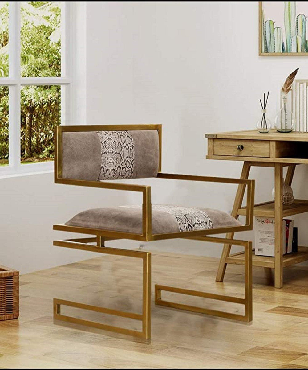 Designe Gallerie Snake Leather Upholstery Arm Chair with Metal Frame ...