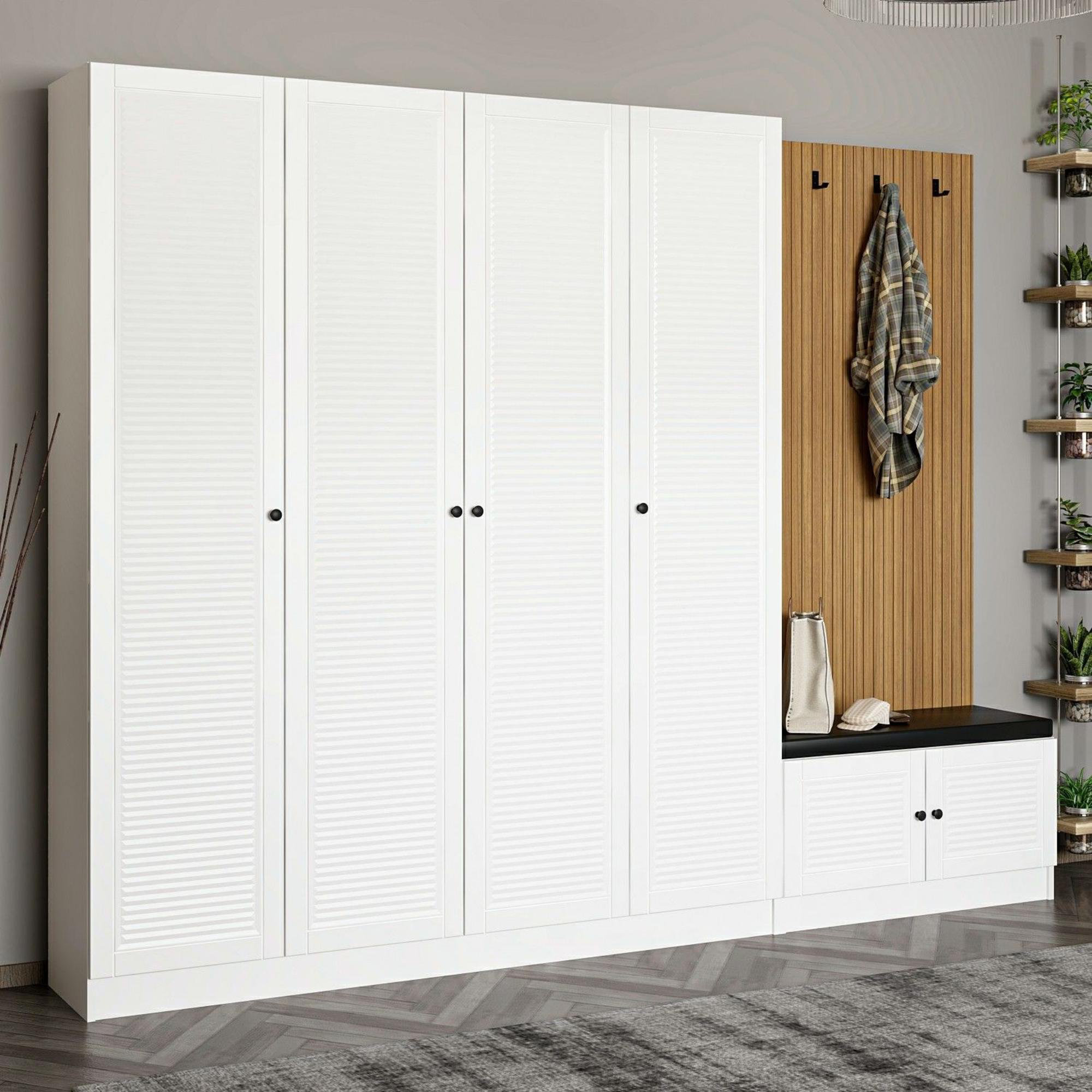 Ebern Designs Stylish Hall Stand, White, 106.3 x 82.7 x 13.8 inches ...