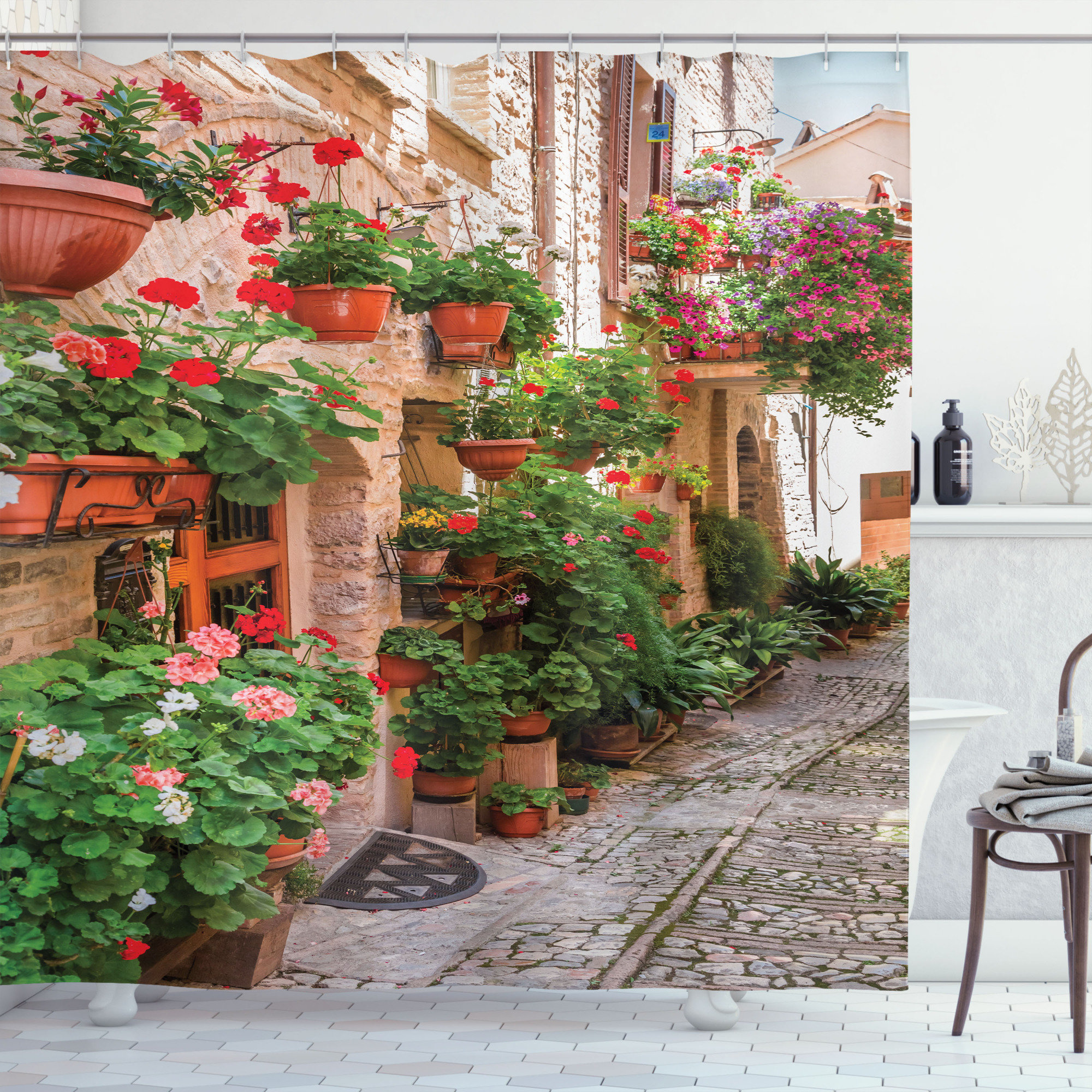 East Urban Home Italian Shower Curtain Set + Hooks | Wayfair