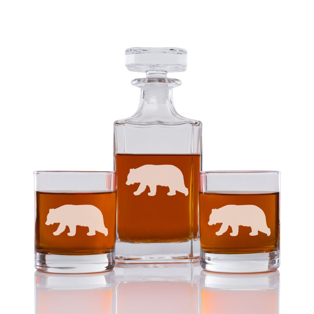 Loon Peak® Bear Engraved 3 Piece Whiskey Decanter Set | Wayfair