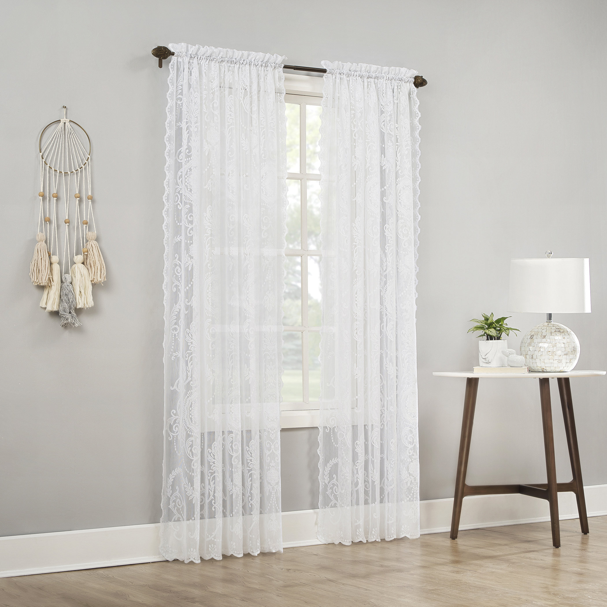 Kelly Clarkson Home Christy Floral Lace Rod Pocket Curtain Panel ...