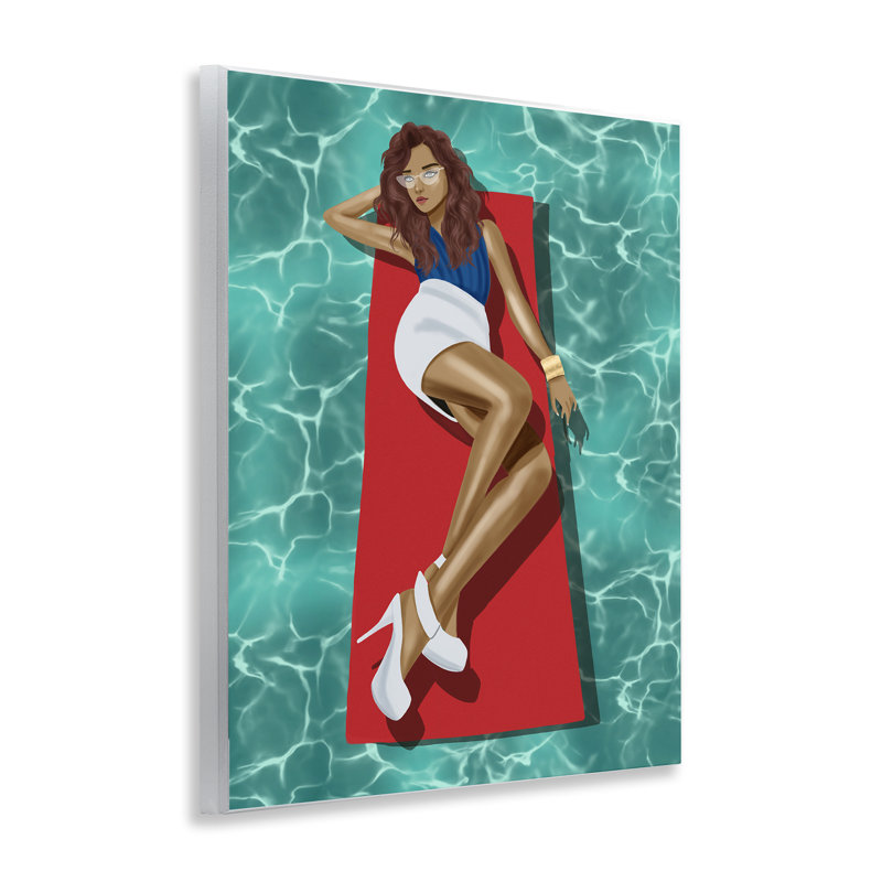 Ebern Designs Lounging on Pool Raft Wall Plaque Art by Saba Rauf | Wayfair