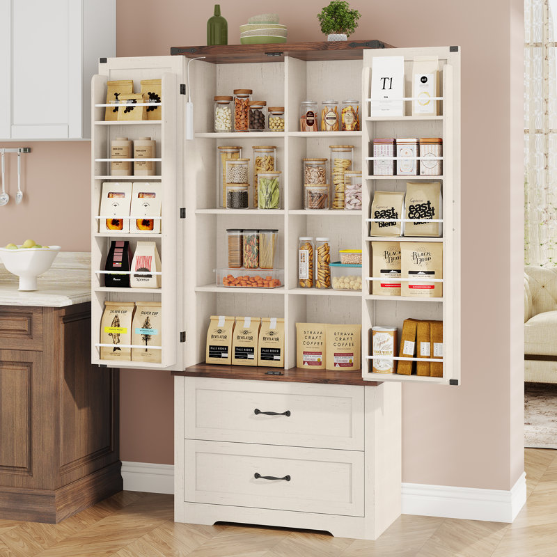 Gracie Oaks Farmhouse Kitchen Pantry Storage Cabinet | Wayfair