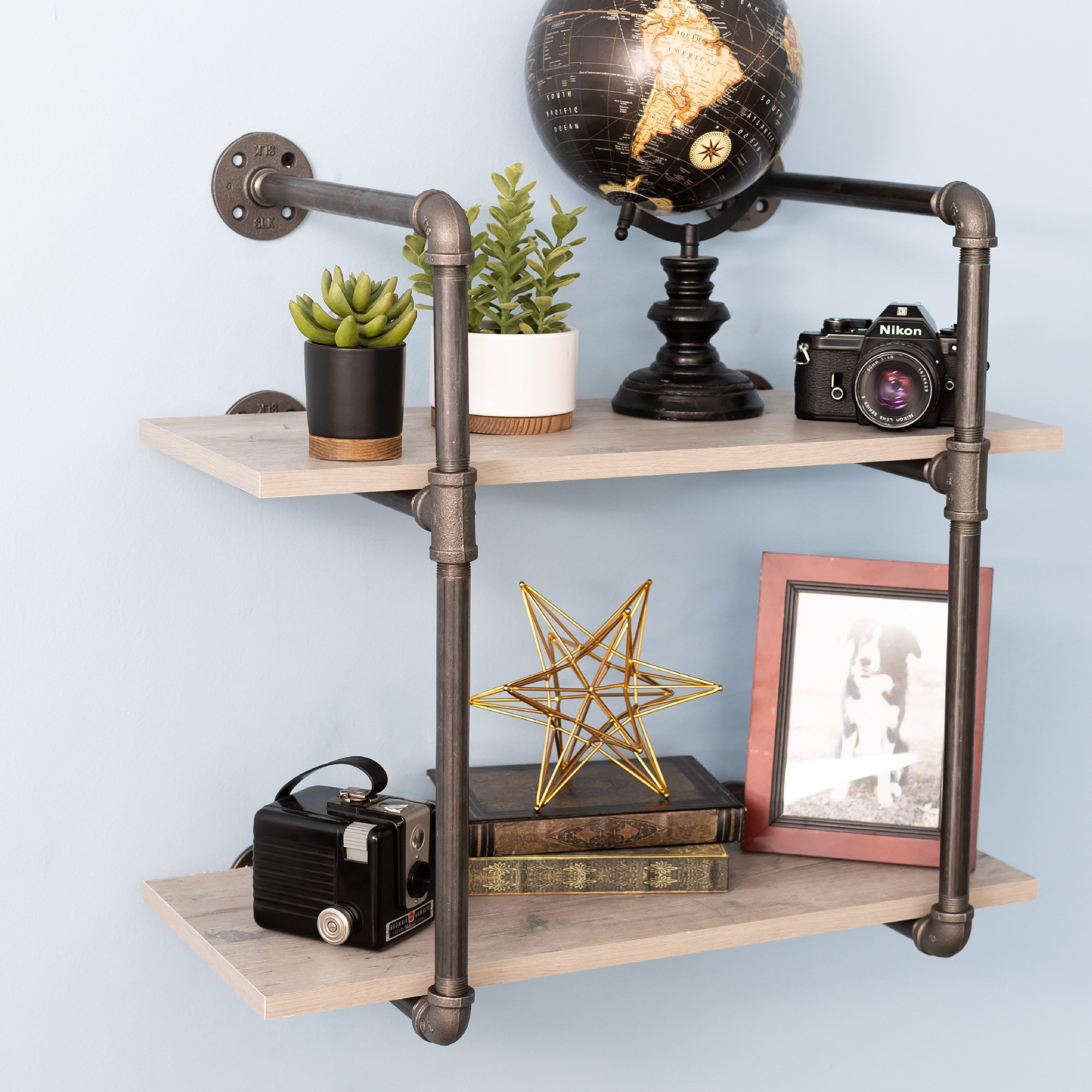 Williston Forge Steel Pipe Wall Mounted 2-Tier Shelf Kit | Wayfair