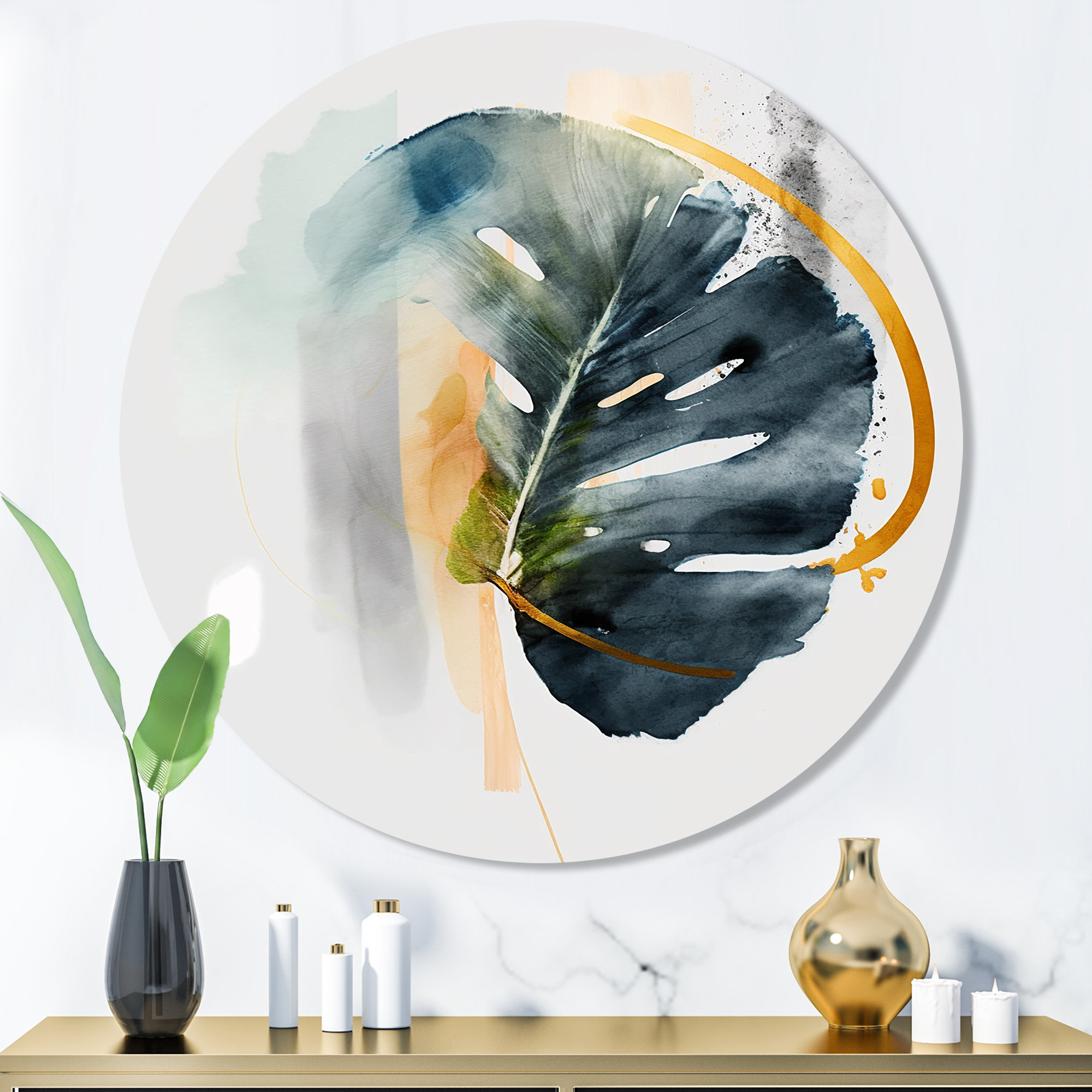 Bay Isle Home™ Green Philodendron Leaf I - Leaves Round Metal Wall Art ...