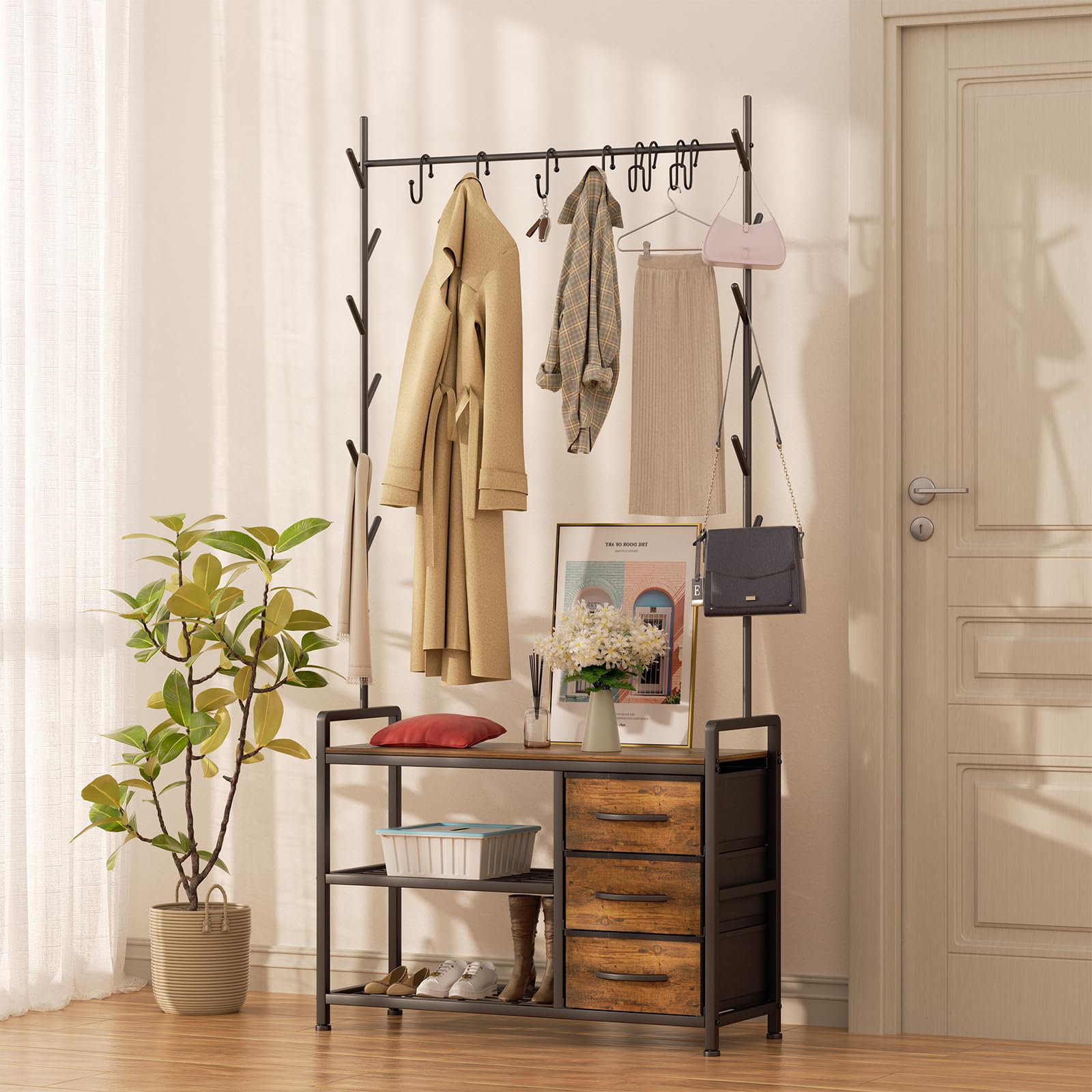 Williston Forge Metal Freestanding Coat Rack with Storage | Wayfair.ie
