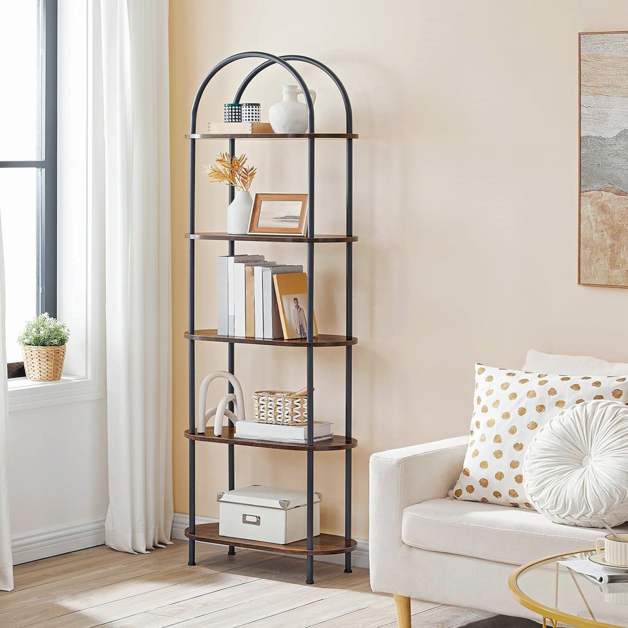 17 Stories 5 Tier Open Bookshelf, Industrial Arched Bookcase | Wayfair