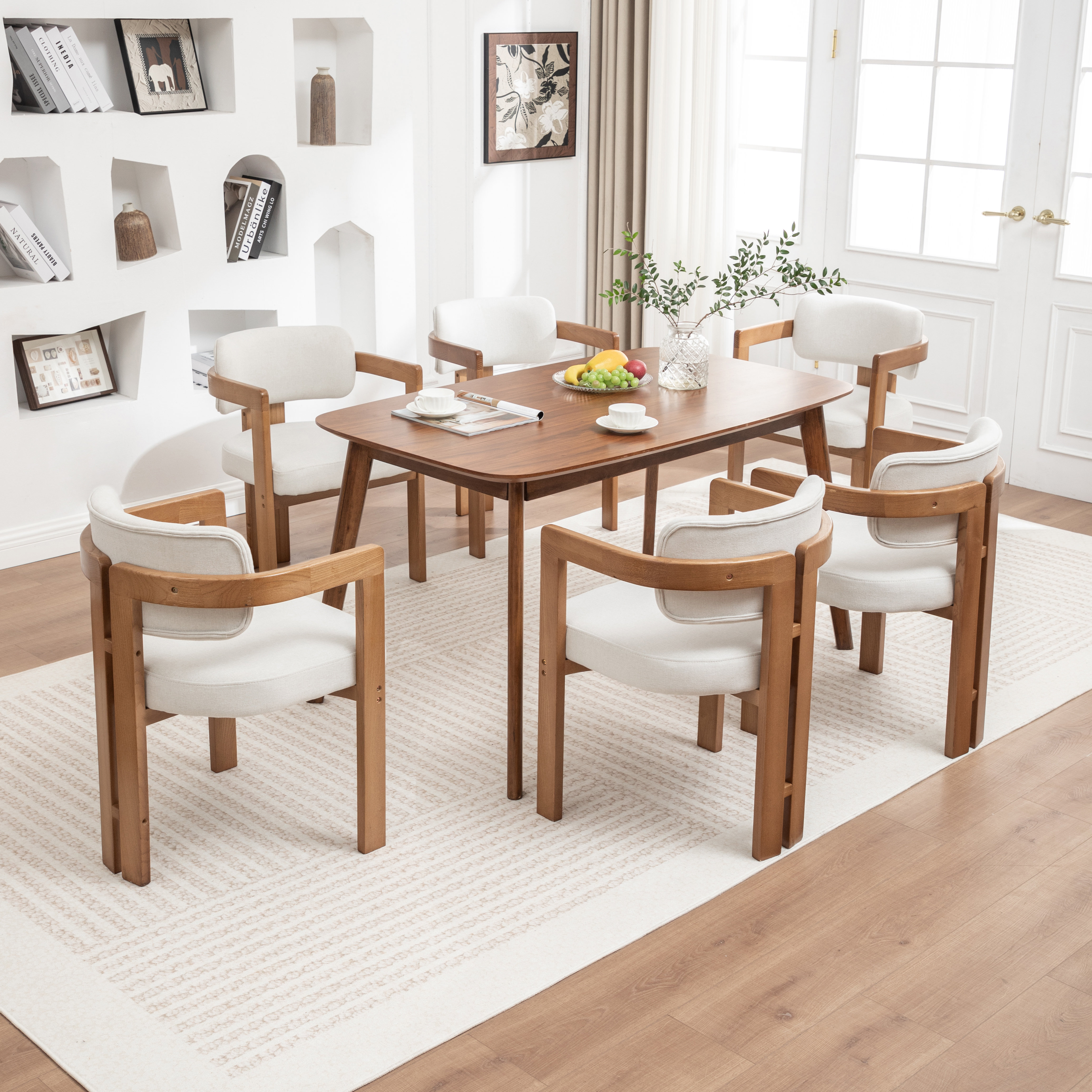 George Oliver Bula Stanford Upholstered Curved Solid Wood Dining Chair ...