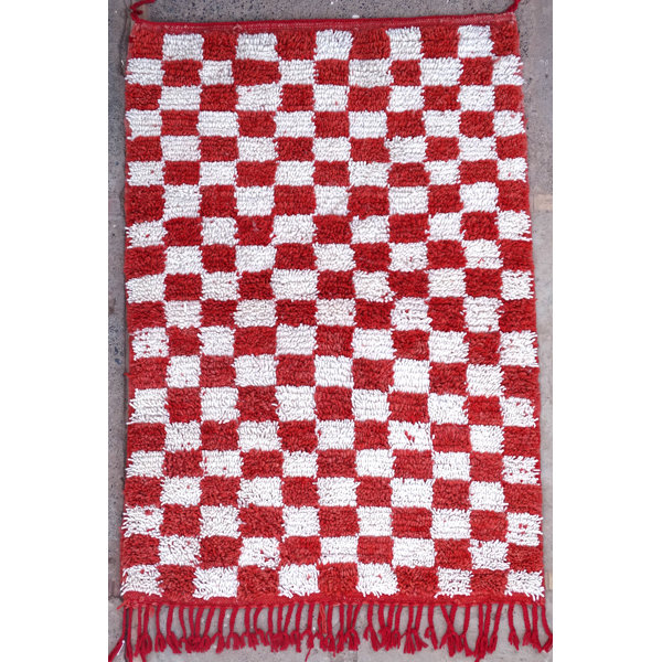 Ebern Designs Authentic Hand-Knotted Wool/Cotton Red/White Rug ...