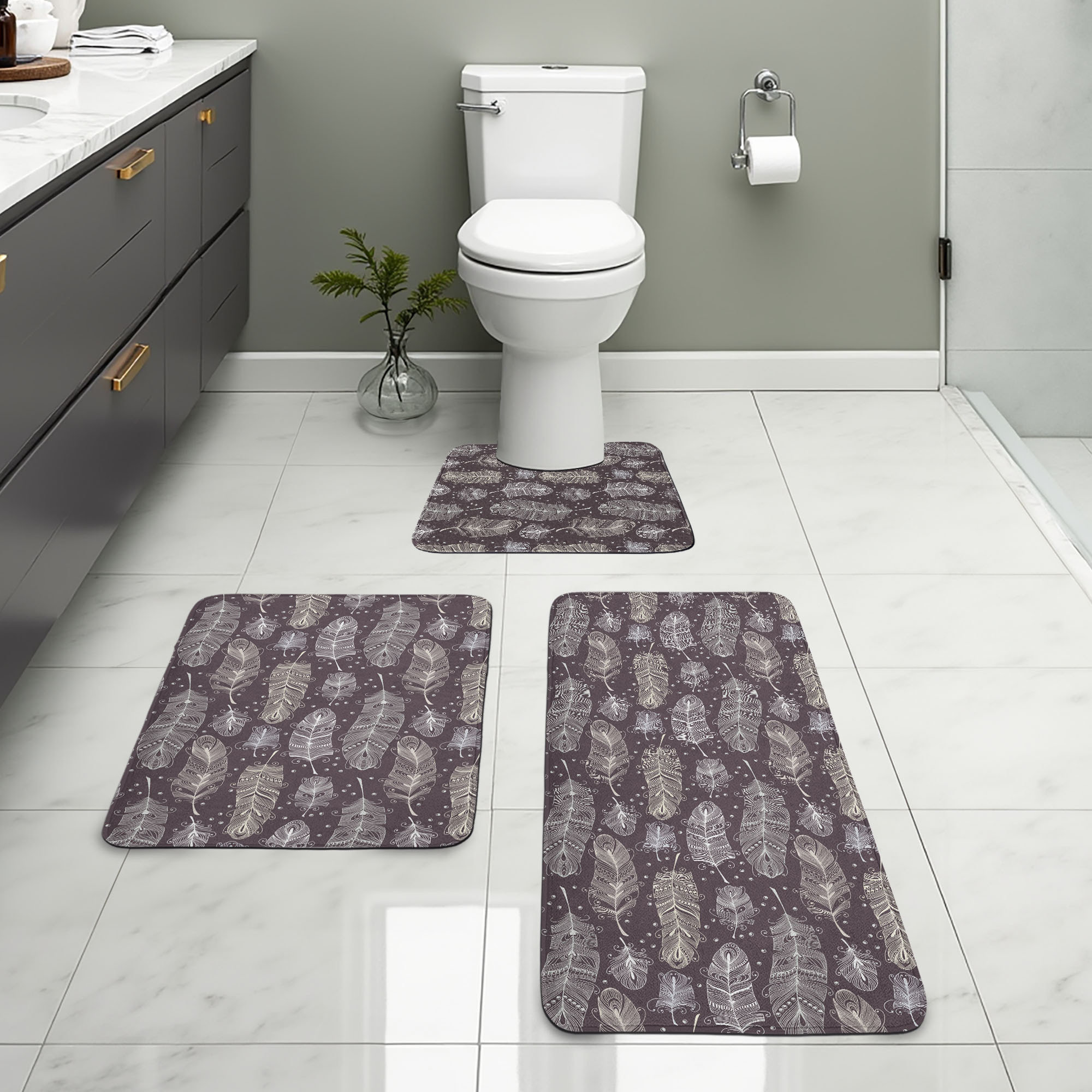 East Urban Home Bohemian Bathroom Rug Set 3 Pieces U-Shape & Rectangle ...
