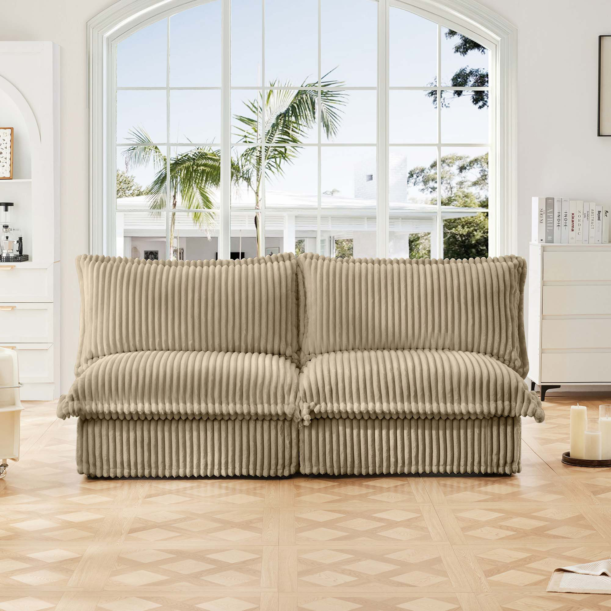 Mercer41 Slipcovered 2 Seater Armless Sofa, Free Combination ...