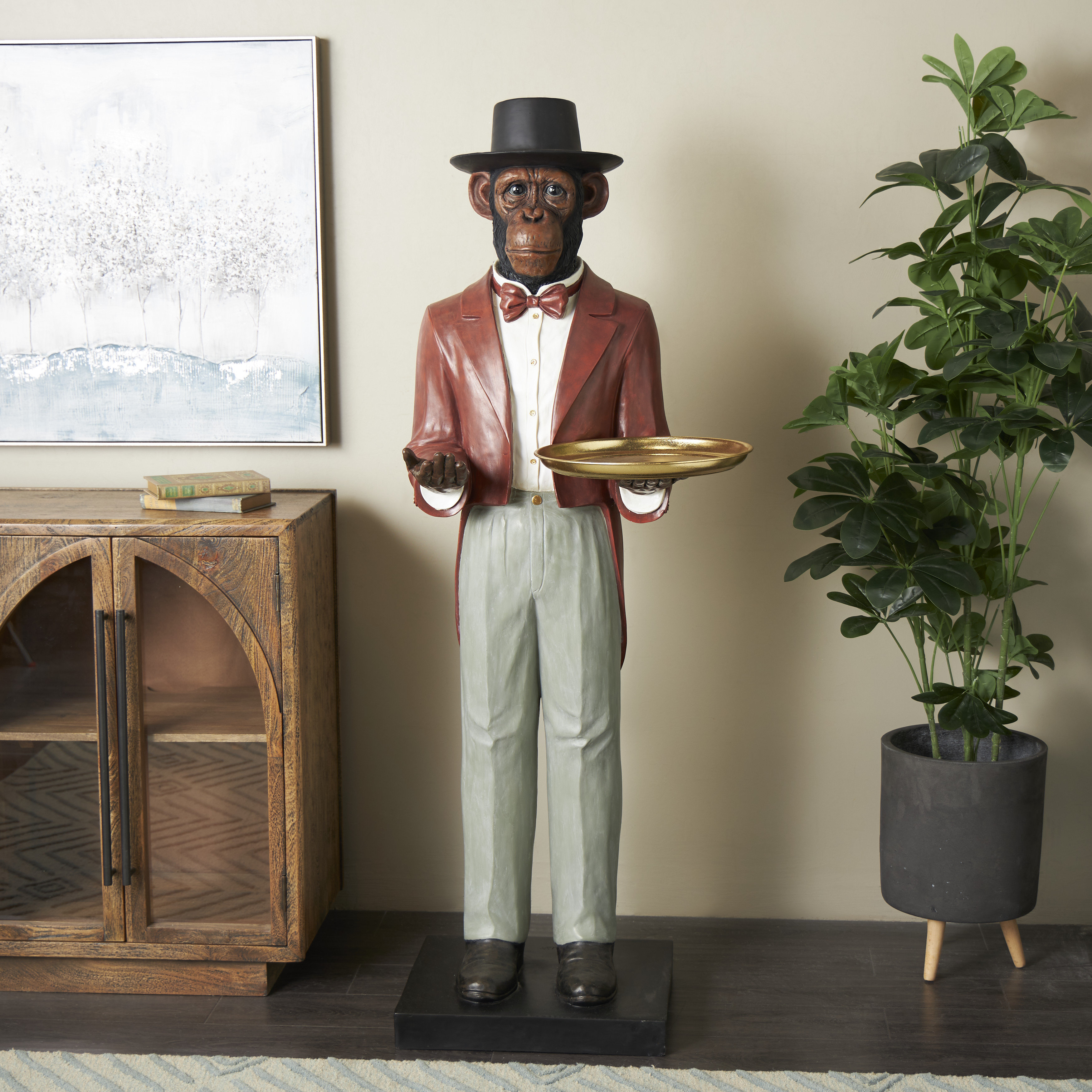Cole & Grey Cole And Grey Resin Tall Waiter Monkey Sculpture With Gold ...