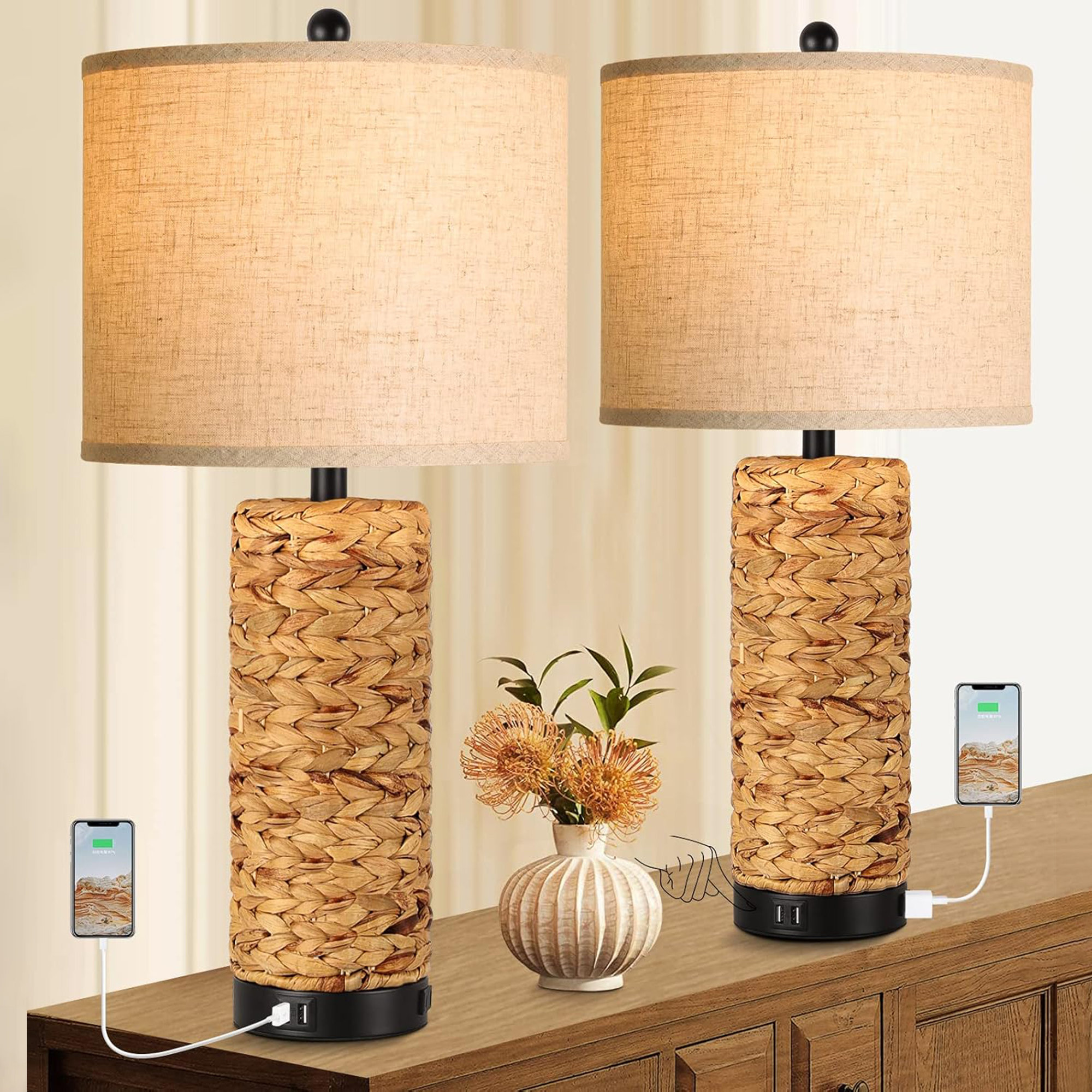 Bay Isle Home™ 3-Way Dimmable Coastal Farmhouse Table Lamps Set of 2 ...