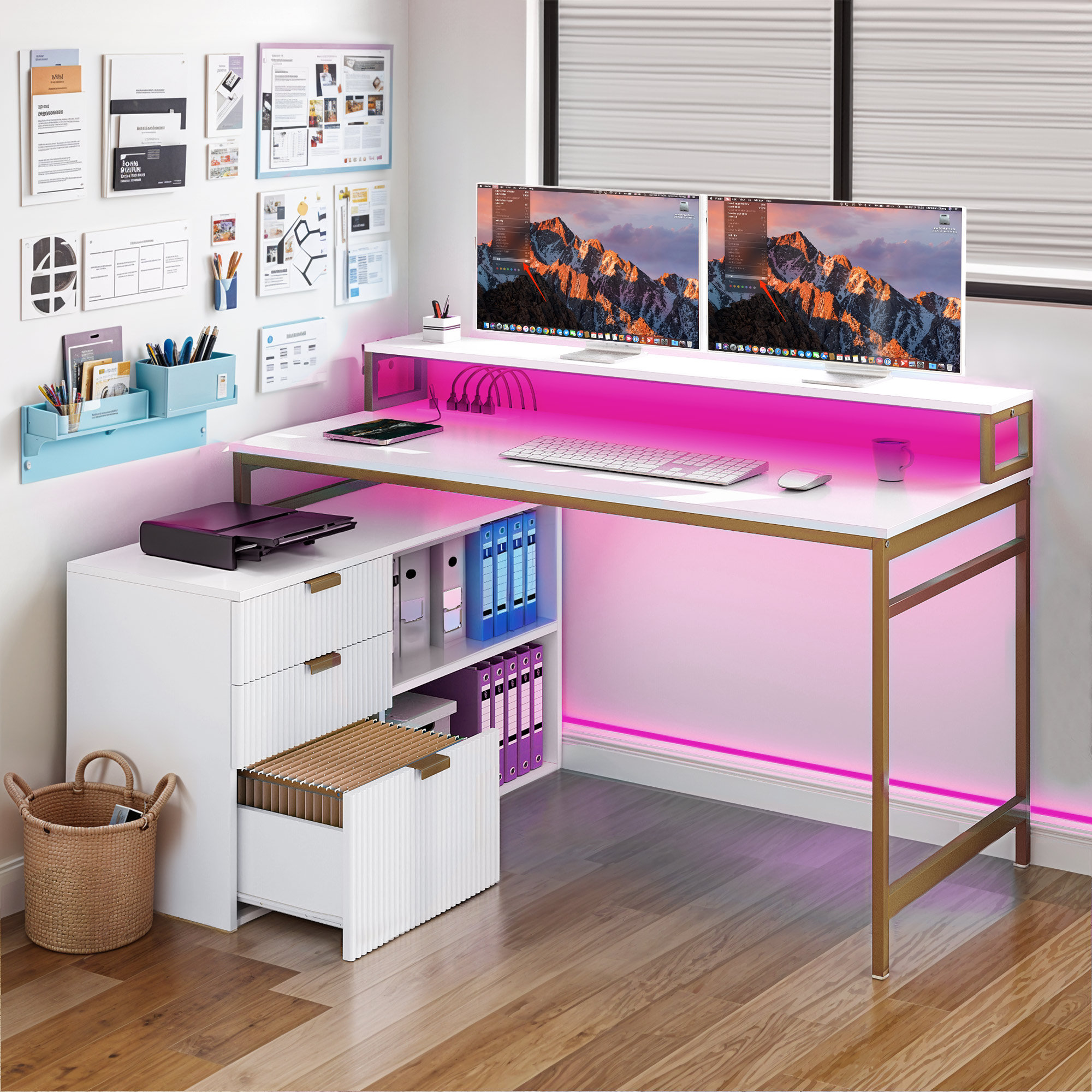 Everly Quinn Deyshaun 55'' W L-Shaped Computer Desk with Hutch | Wayfair
