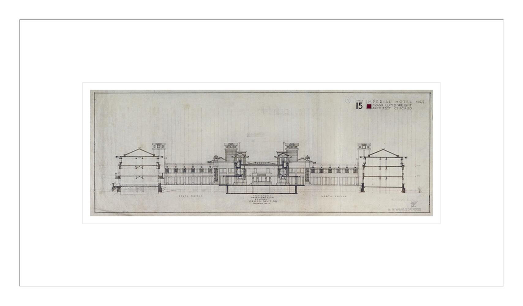 1000Museums Imperial Hotel Cross Section (looking West) by Frank Lloyd ...