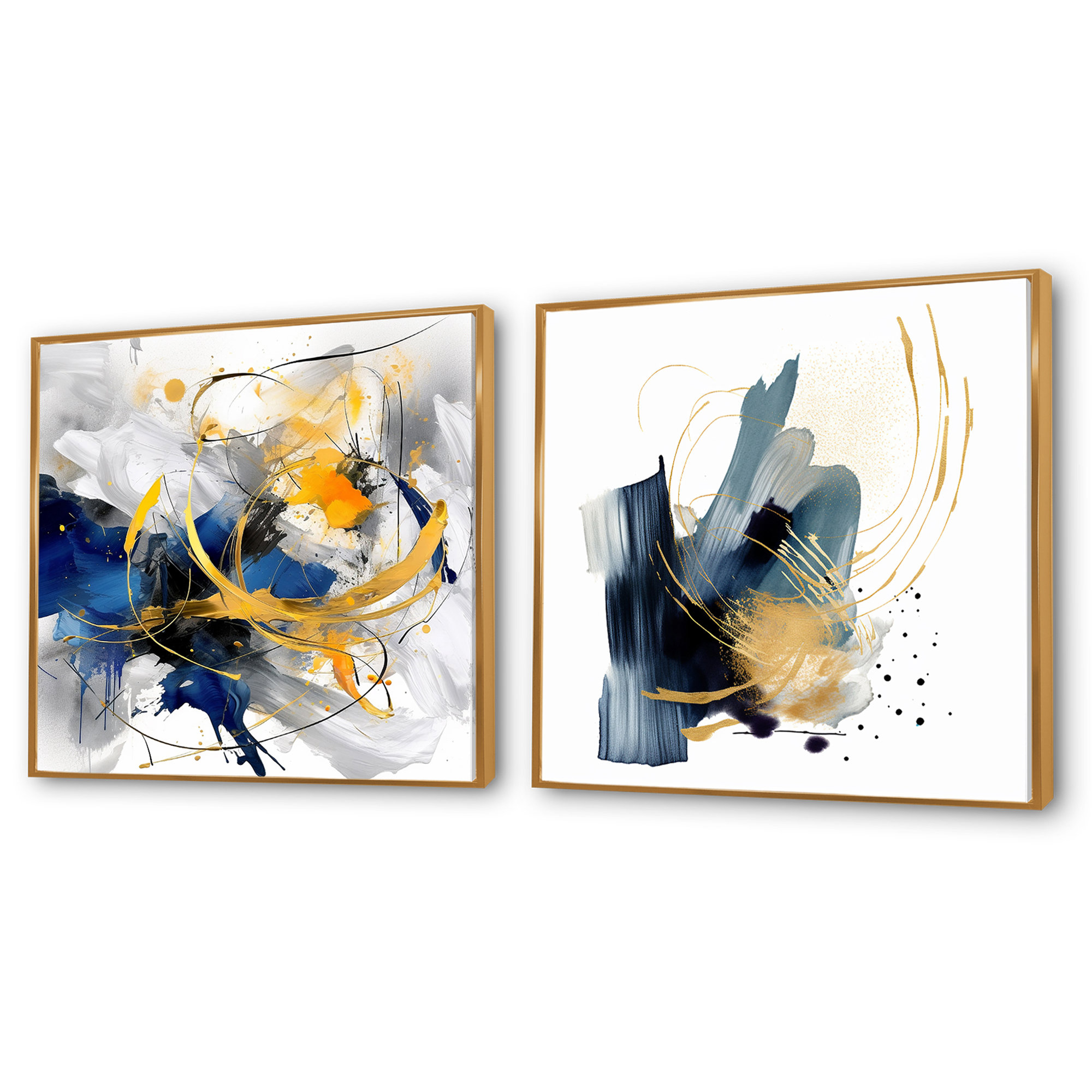 Mercer41 Dark Blue And Gold Strokes XI - Fractals Square Collage Set Of ...