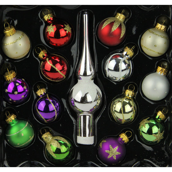 Northlight Seasonal 15-Piece Multi-Color Mini Glass Ball and Finial ...