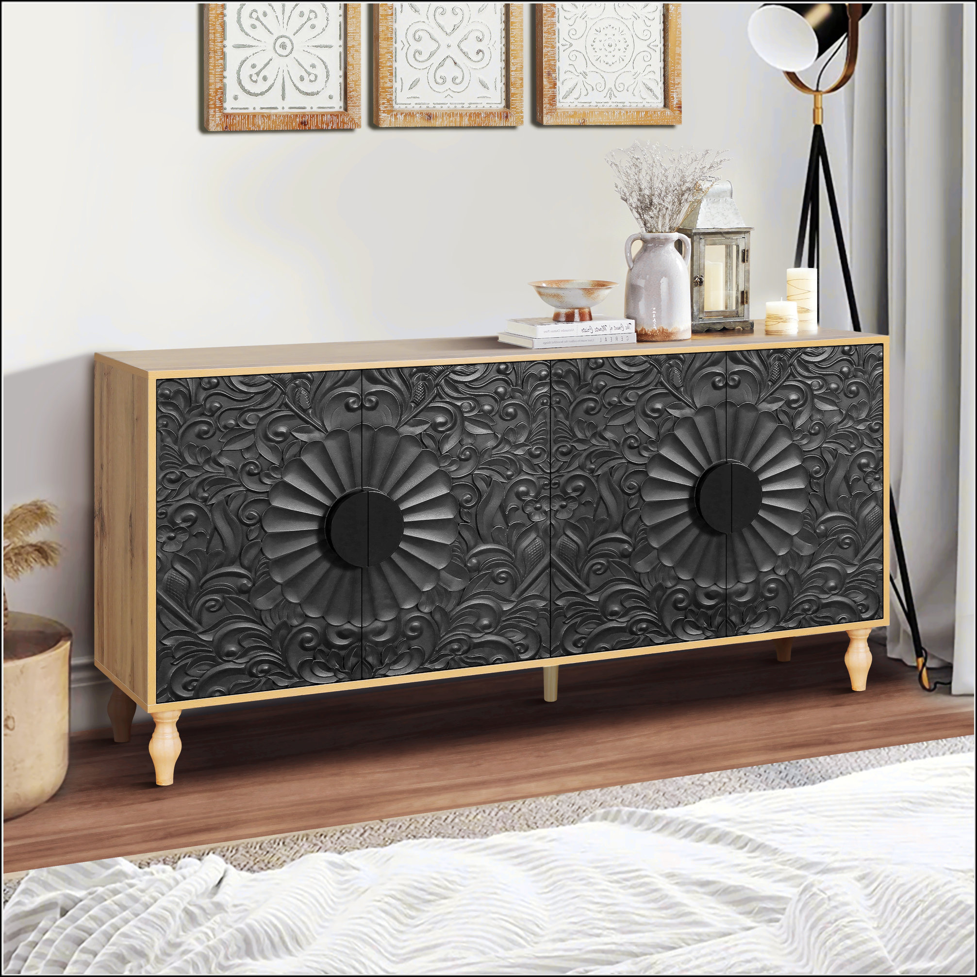 Bungalow Rose Vintage Large Faceted Carved And Spliced Doors Combined ...