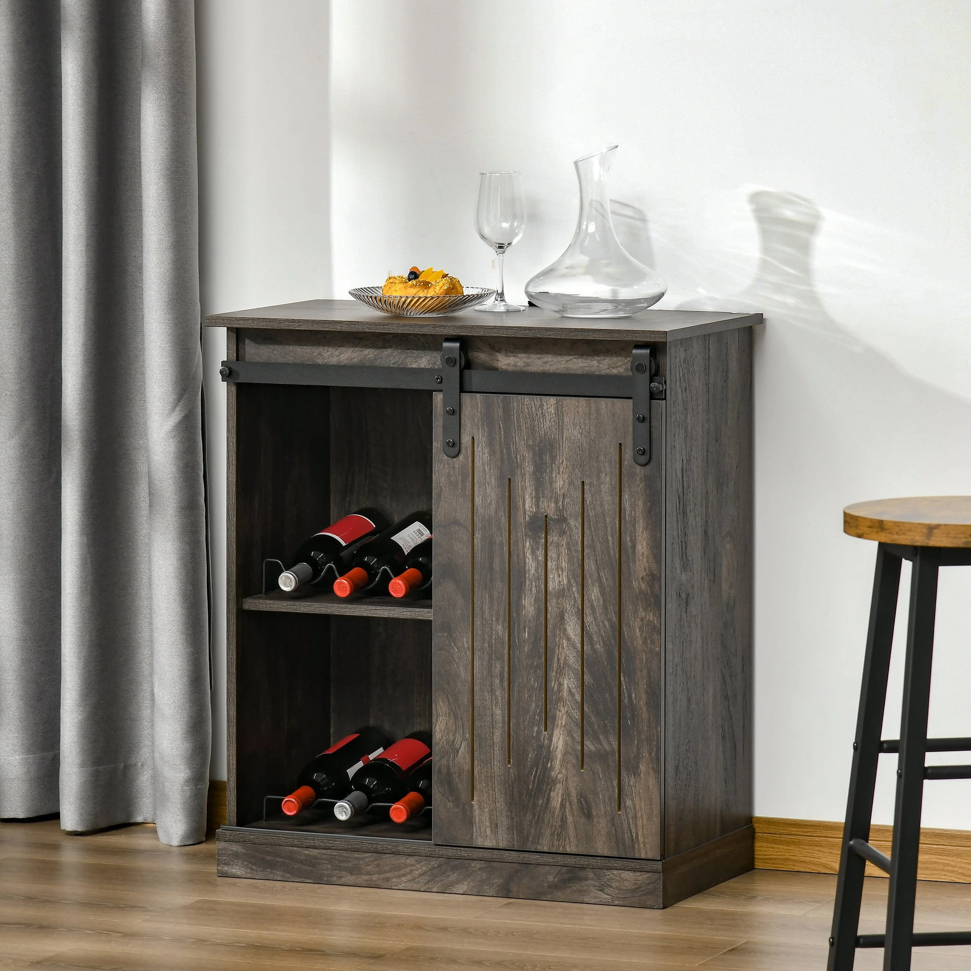 Gracie Oaks Industrial Wine Cabinet Bar Buffet Cabinet With Sliding ...