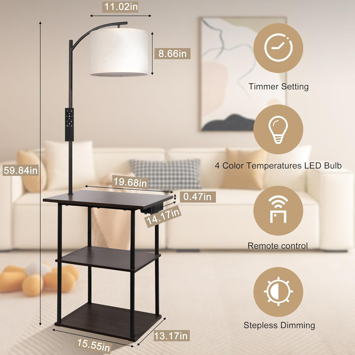 Lark Manor™ Adjustable Floor Lamp With Side Table, Remote Control ...