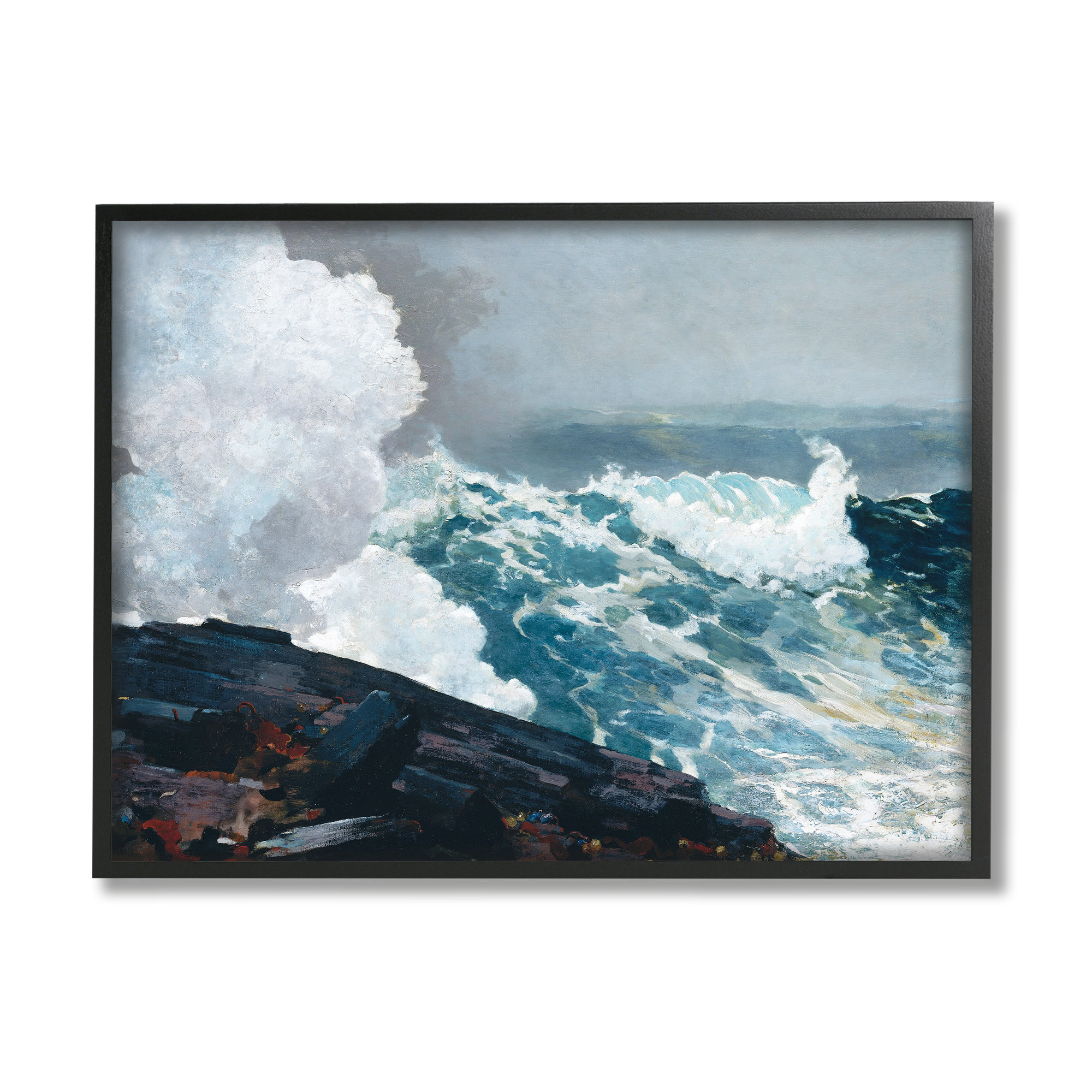 Highland Dunes Az-906-Framed Ocean Waves And Cliffs On Canvas by ...