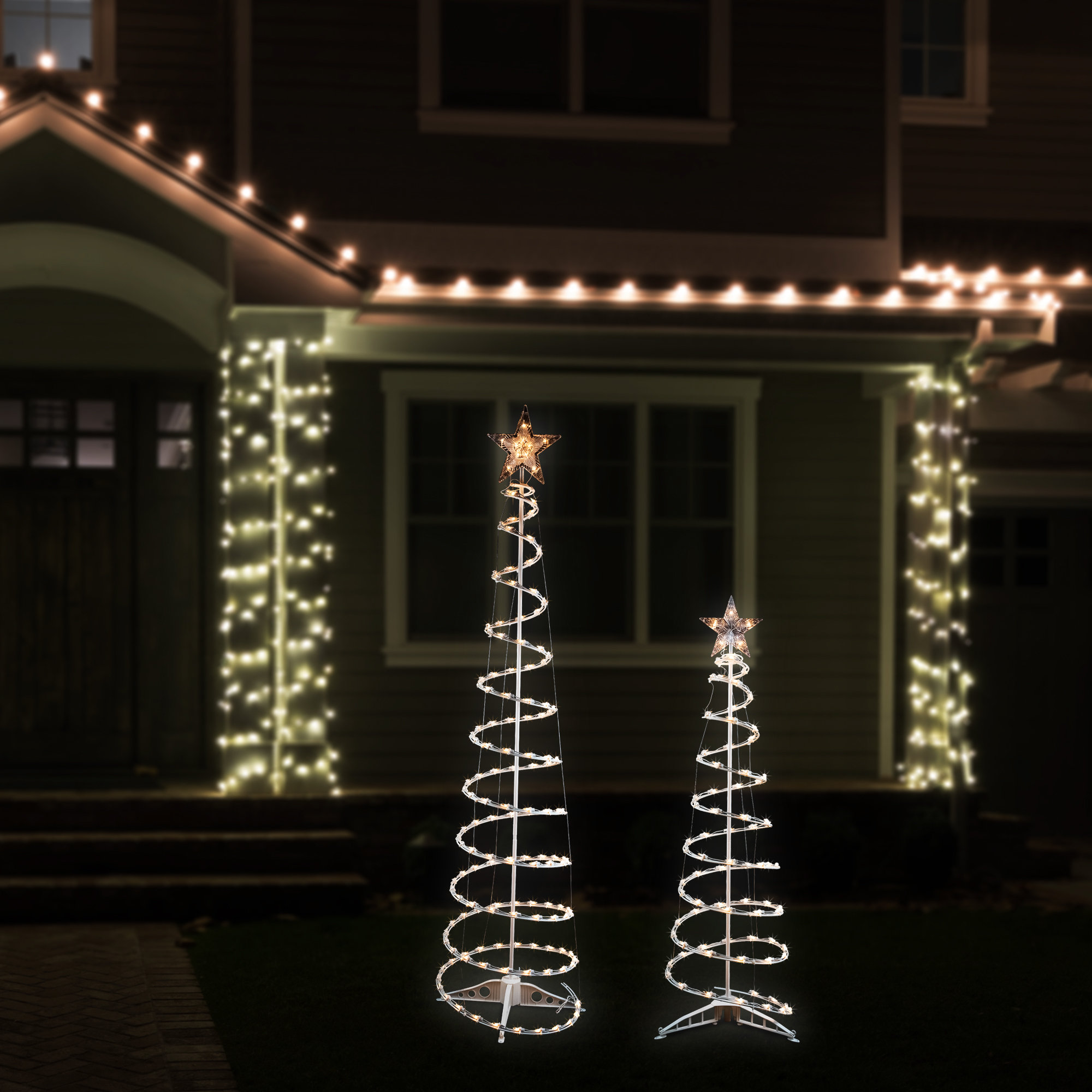 Northlight Seasonal Set of 2 Lighted Clear Outdoor Spiral Christmas ...